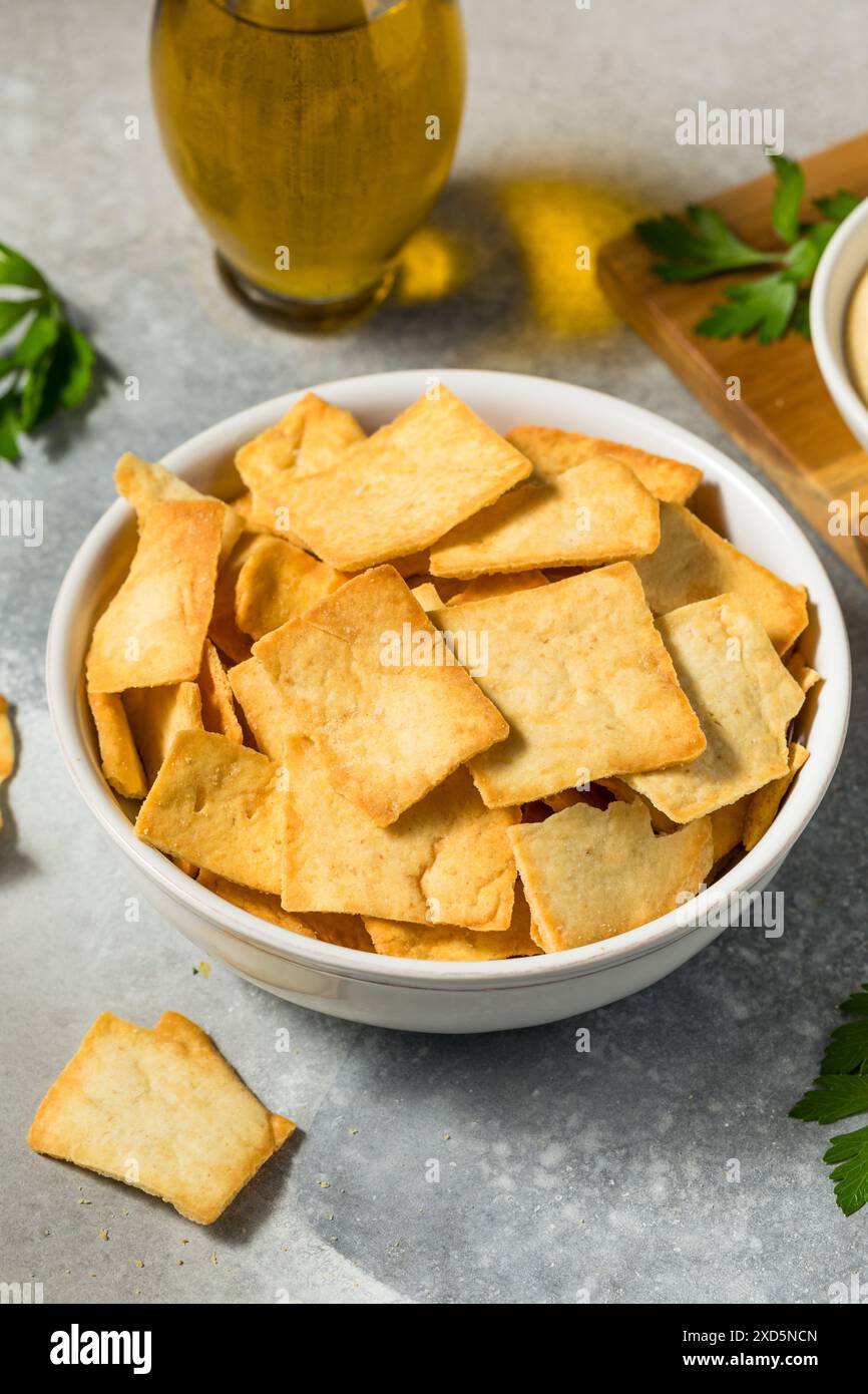 Homemade Crispy Pita Chips with Sea Salt Stock Photo - Alamy