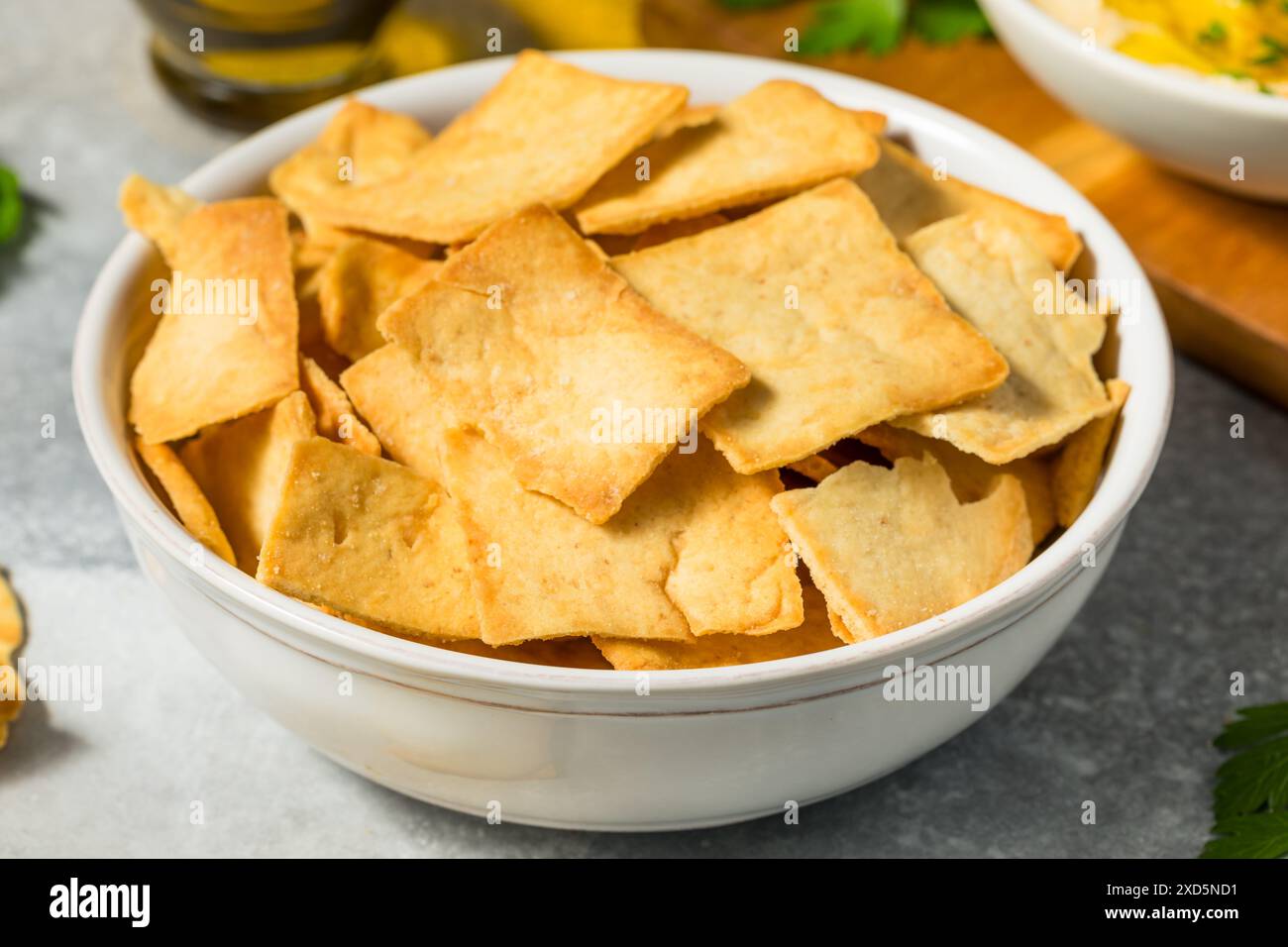 Homemade Crispy Pita Chips with Sea Salt Stock Photo - Alamy