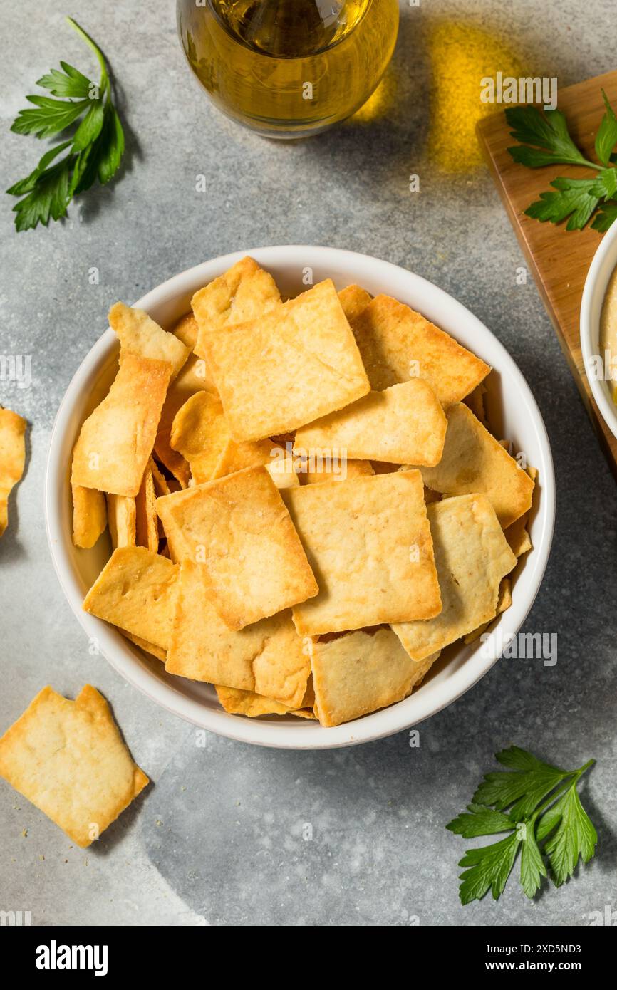 Homemade Crispy Pita Chips with Sea Salt Stock Photo - Alamy