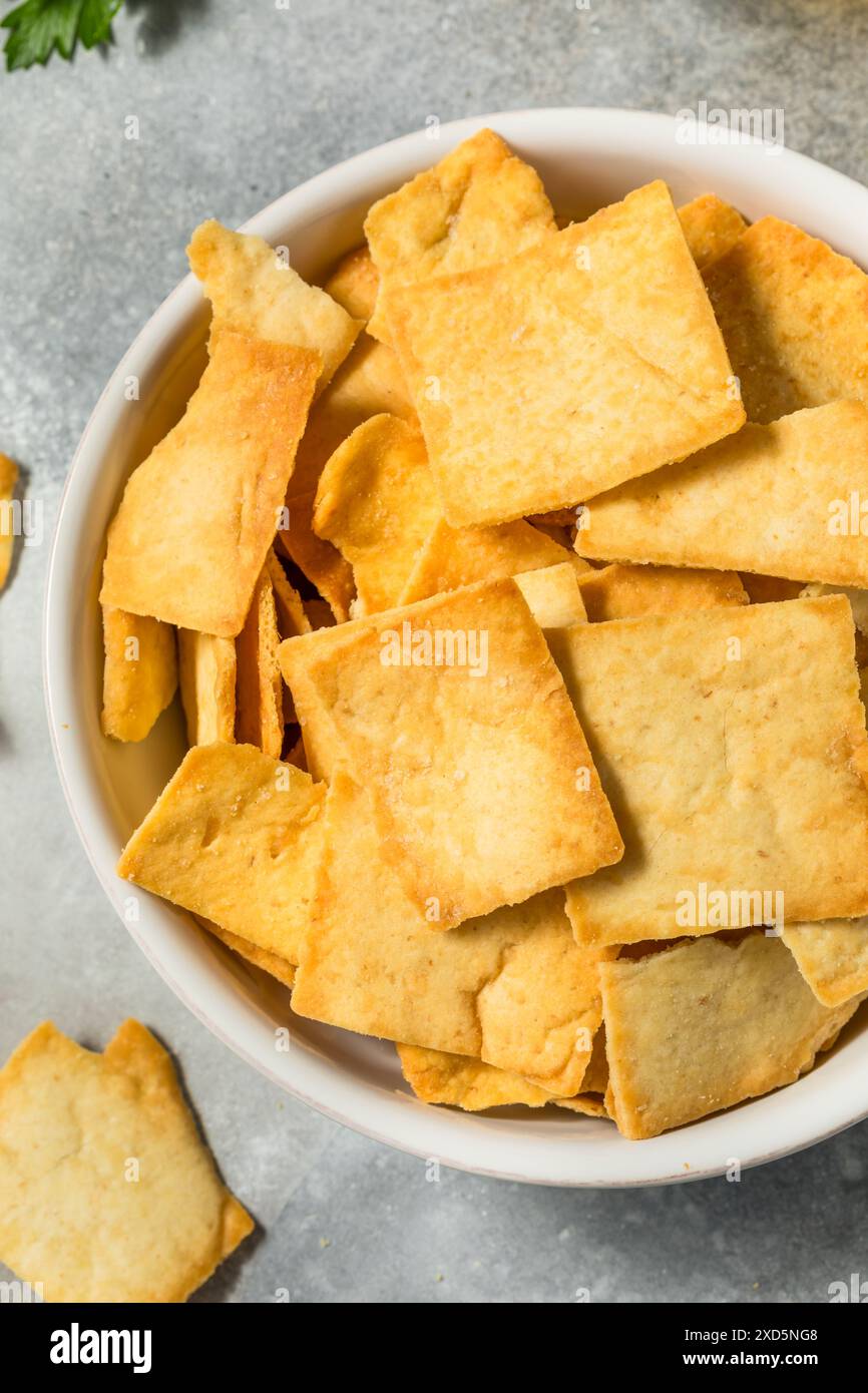 Homemade Crispy Pita Chips with Sea Salt Stock Photo - Alamy