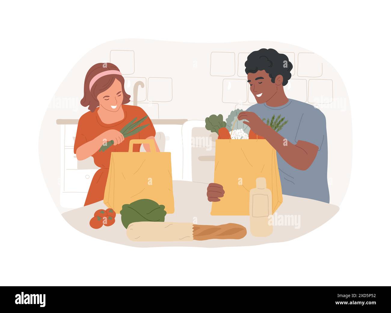 Unpacking grocery bags isolated cartoon vector illustrations Stock ...