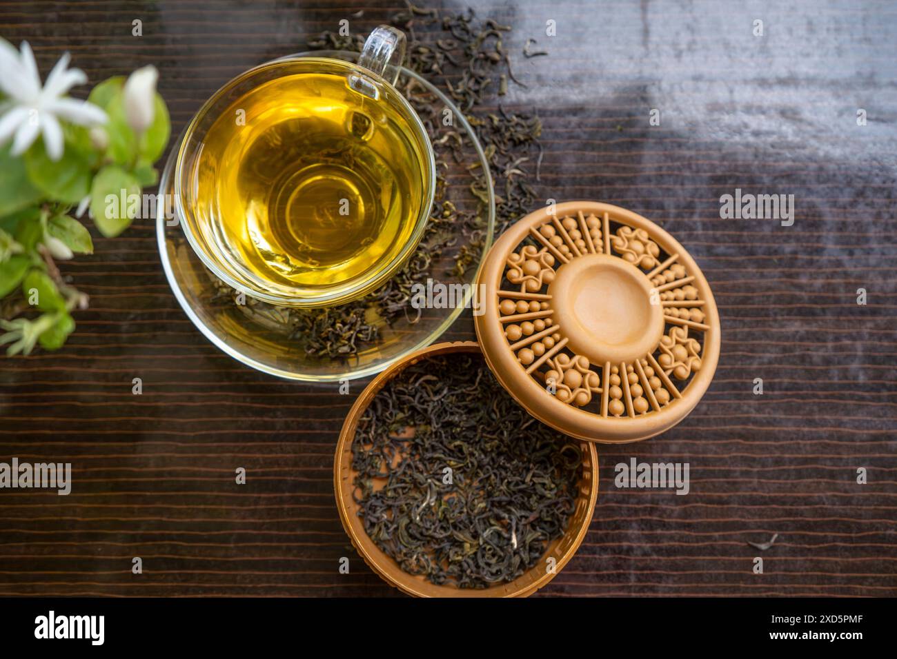 Organic Green Tea with Jasmine Flower and Jasmine Tea with Dried Leaves ...
