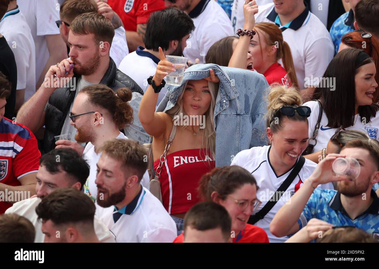 England fan at the 4theFans Central Park Fan Park in Newcastle watching ...
