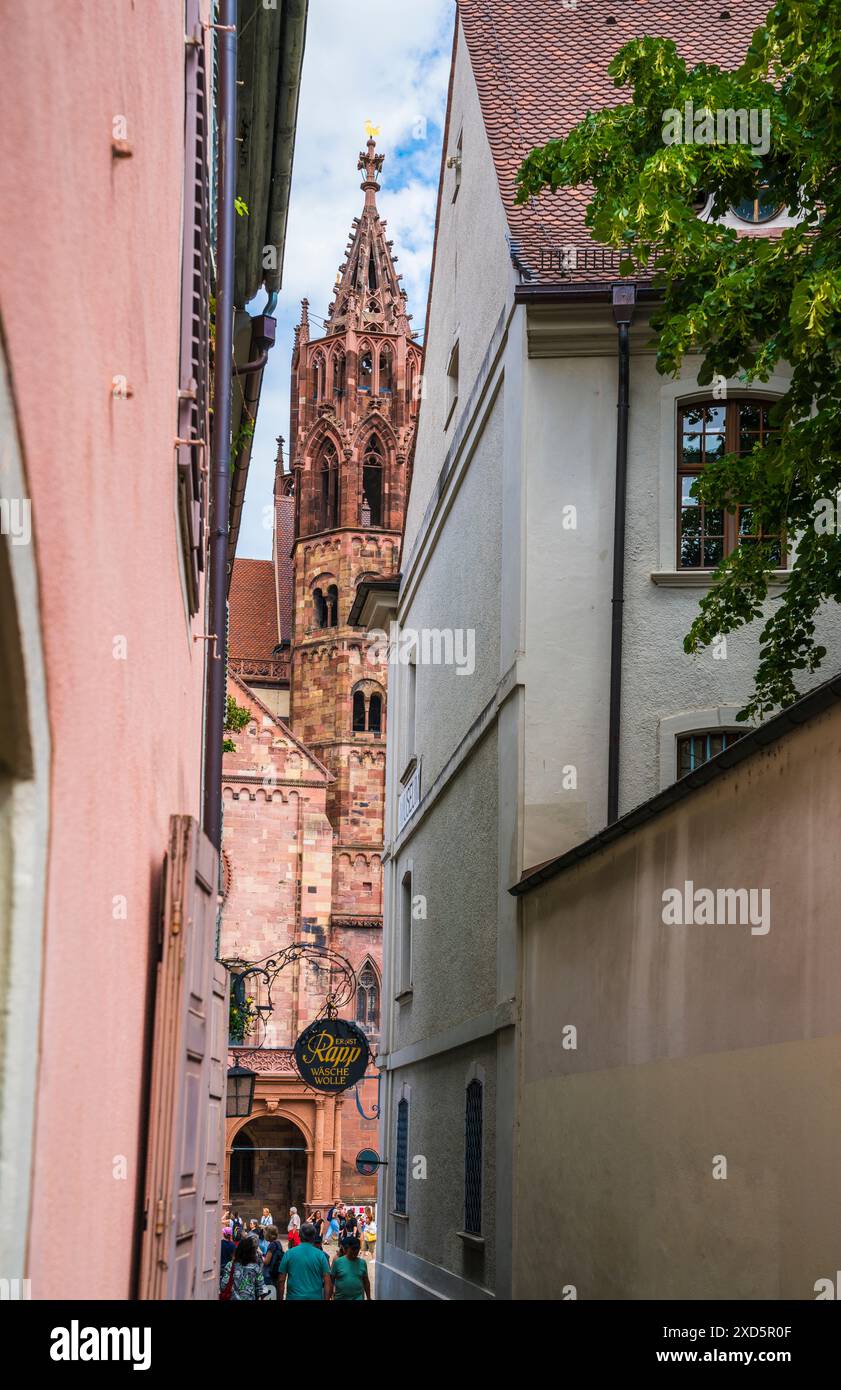 Freiburg im Breisgau, Germany, July 23, 2023, Narrow street to famous ...