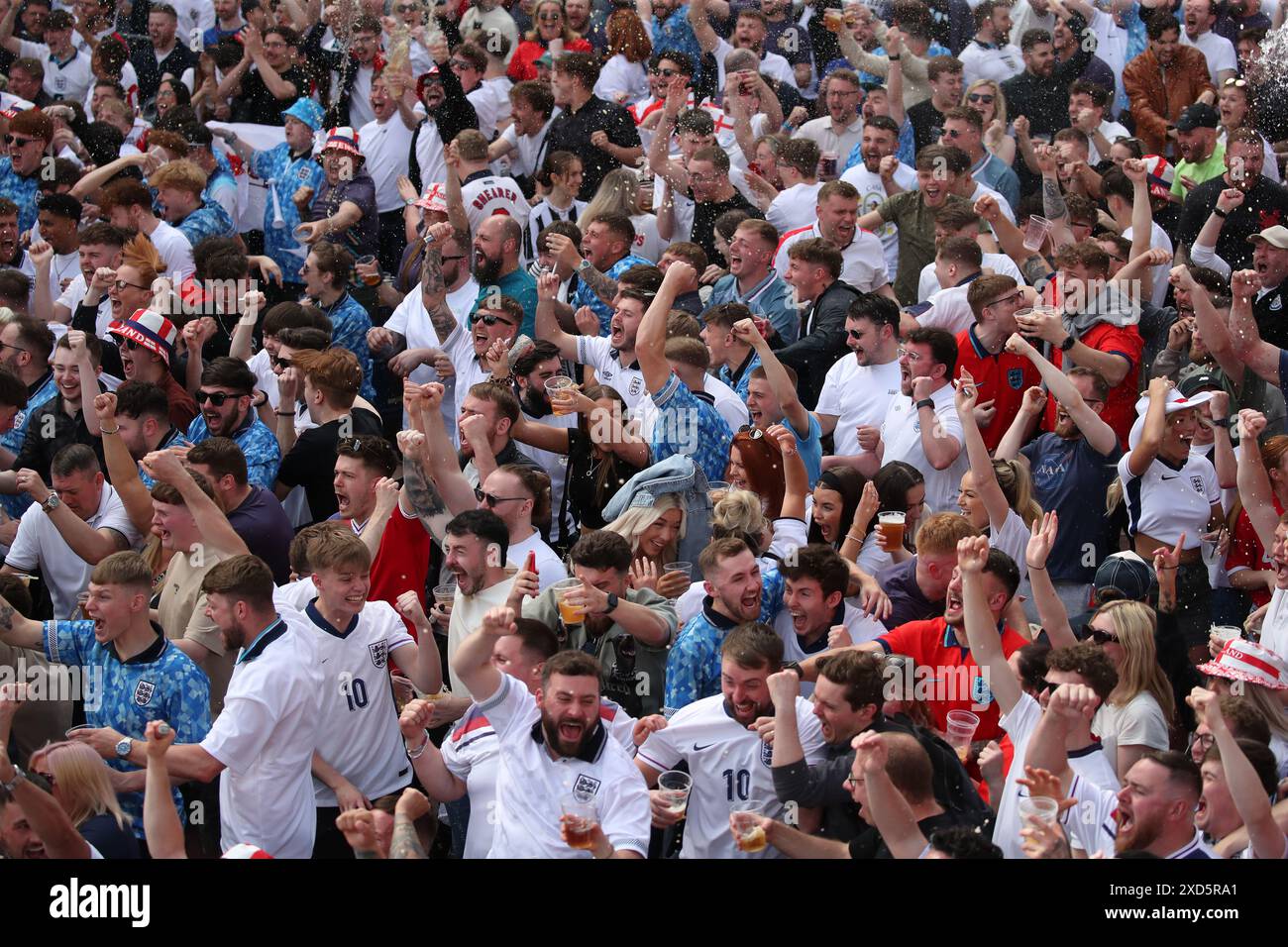 England fans celebrate their side’s first goal at the 4theFans Central ...