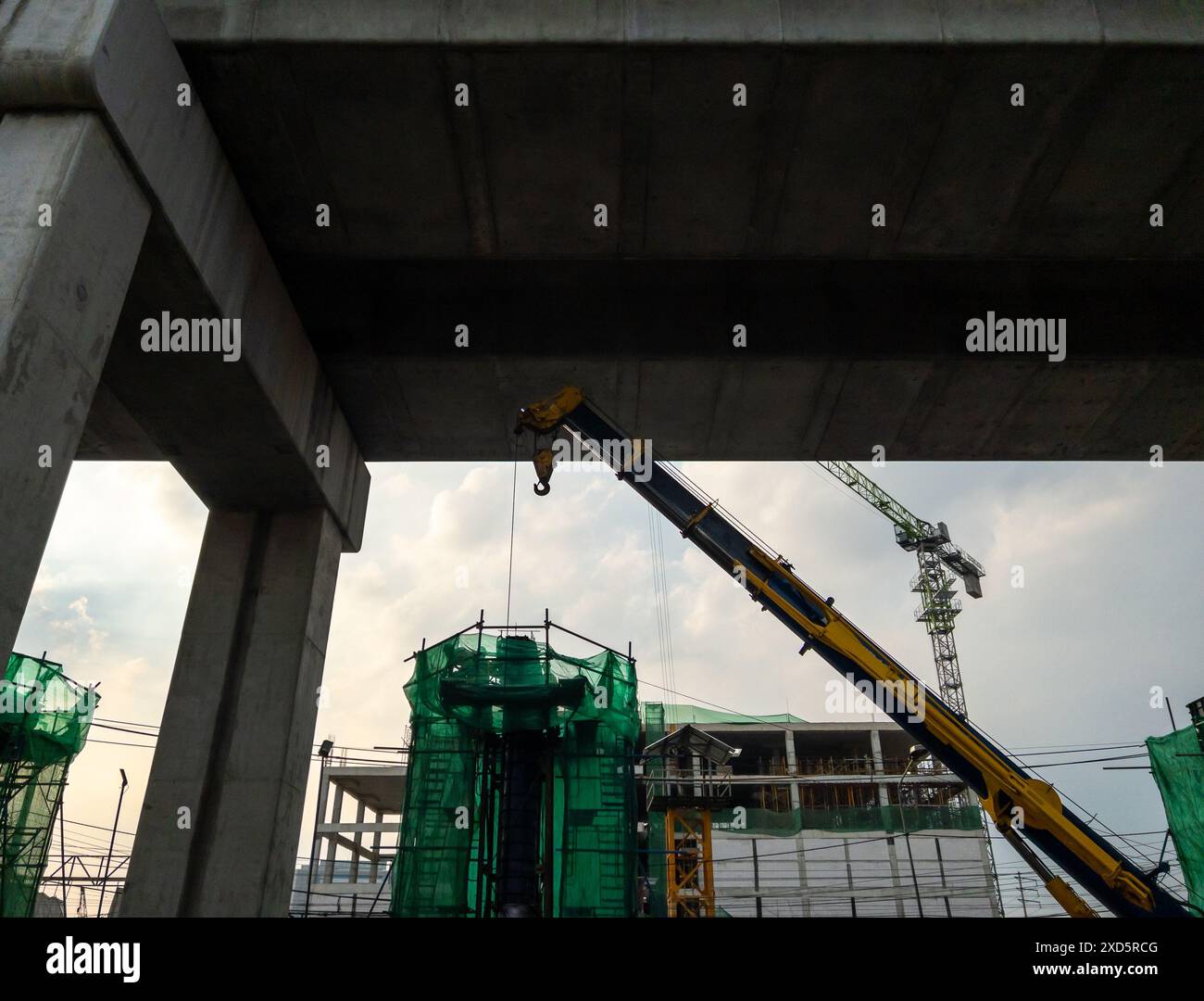 The metal molds for casting the concrete pillar of the overpass with ...