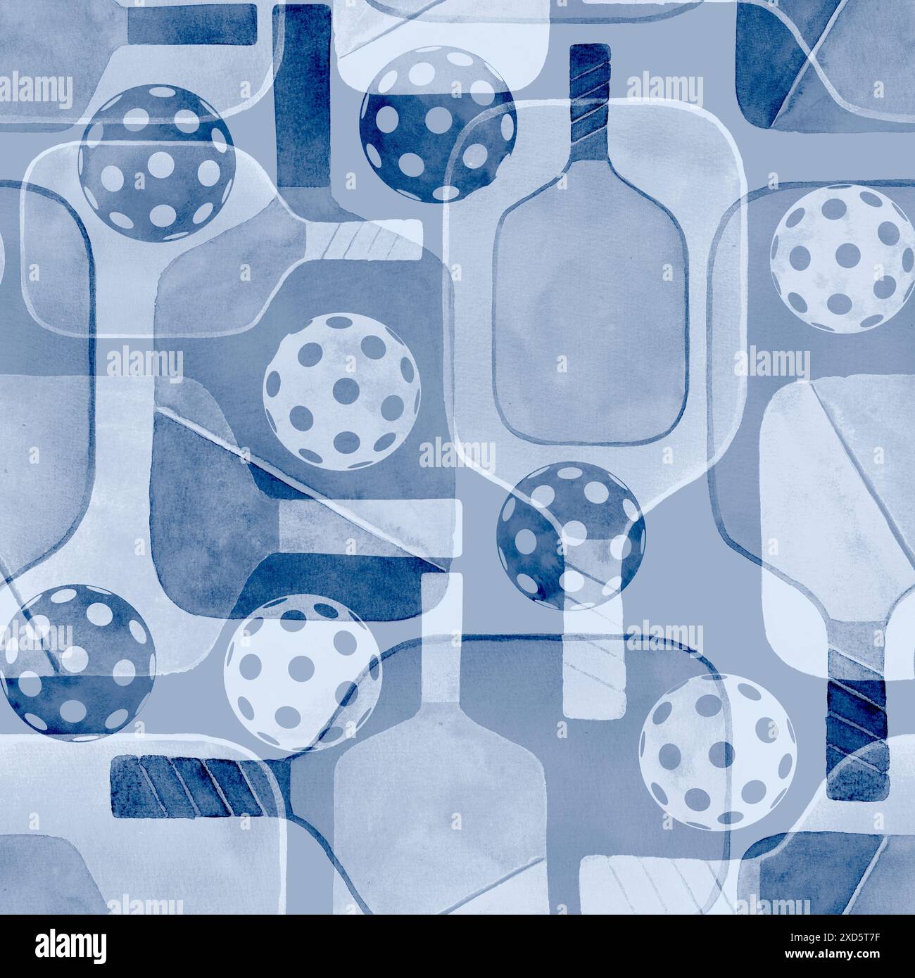 Seamless pattern of blue balls and rackets, modern game Pickleball ...