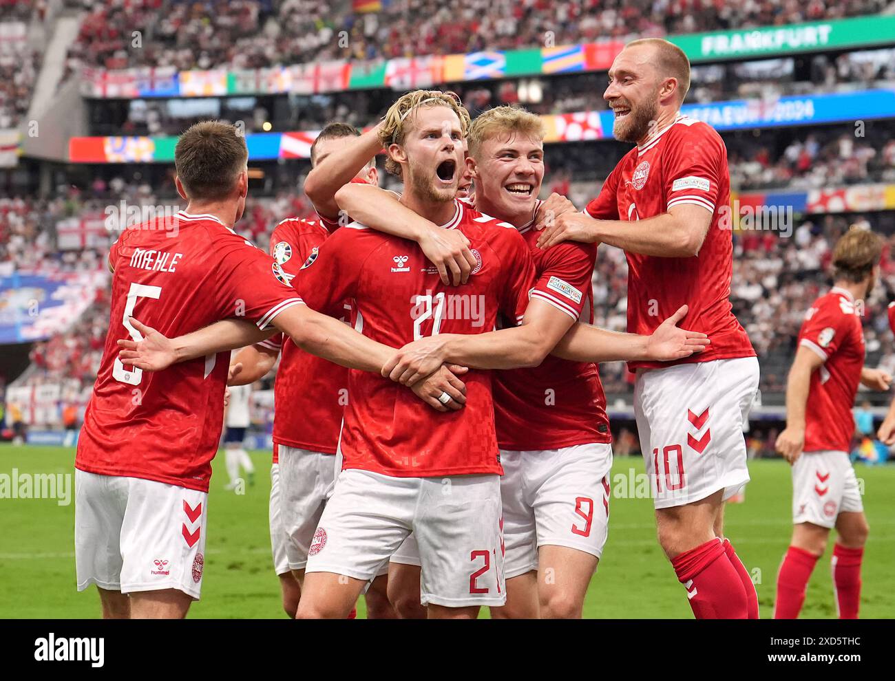 Denmark's Morten Hjulmand celebrates scoring their side's first goal of ...