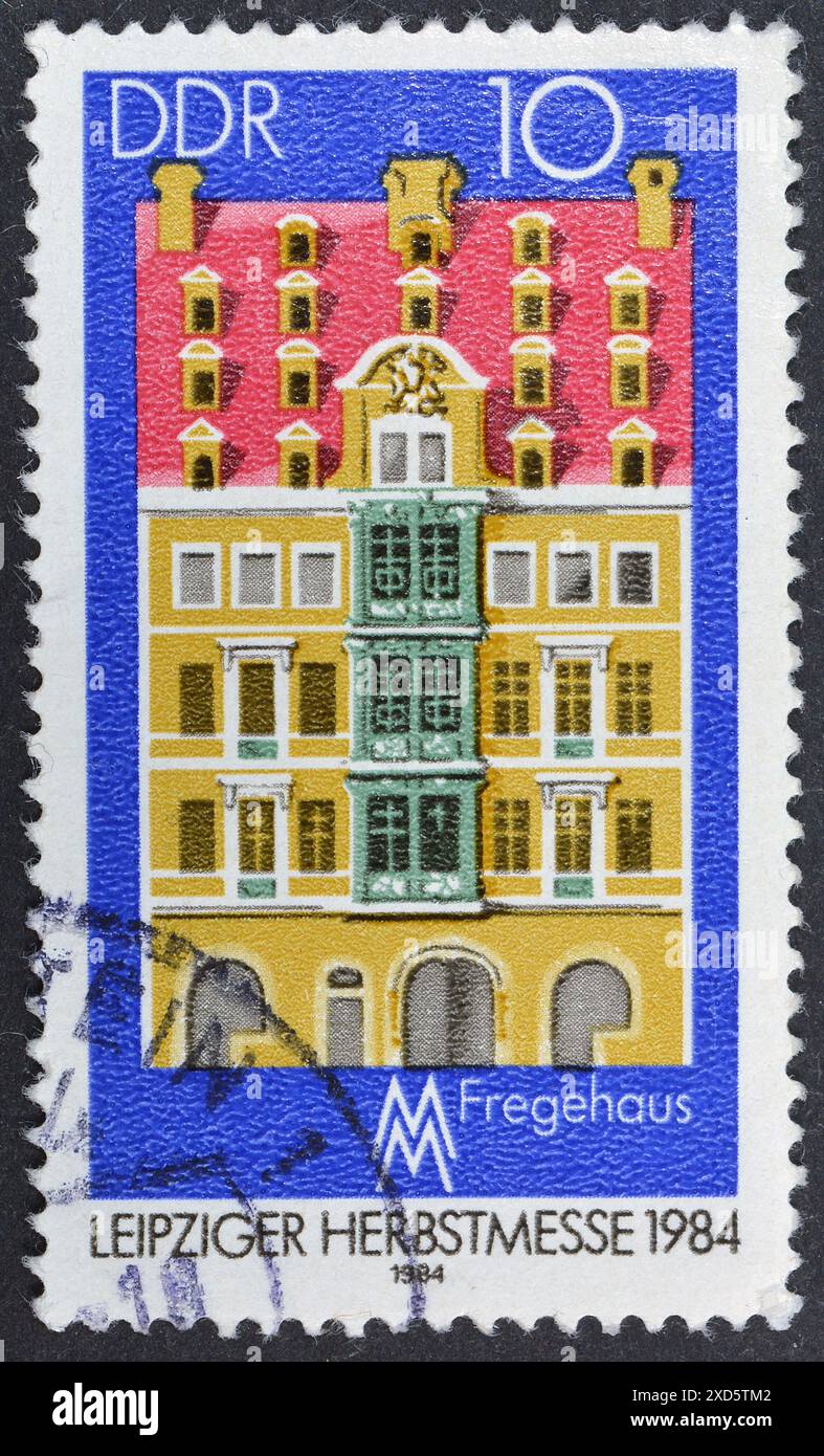 Cancelled postage stamp printed by East Germany, that shows Fregehaus ...