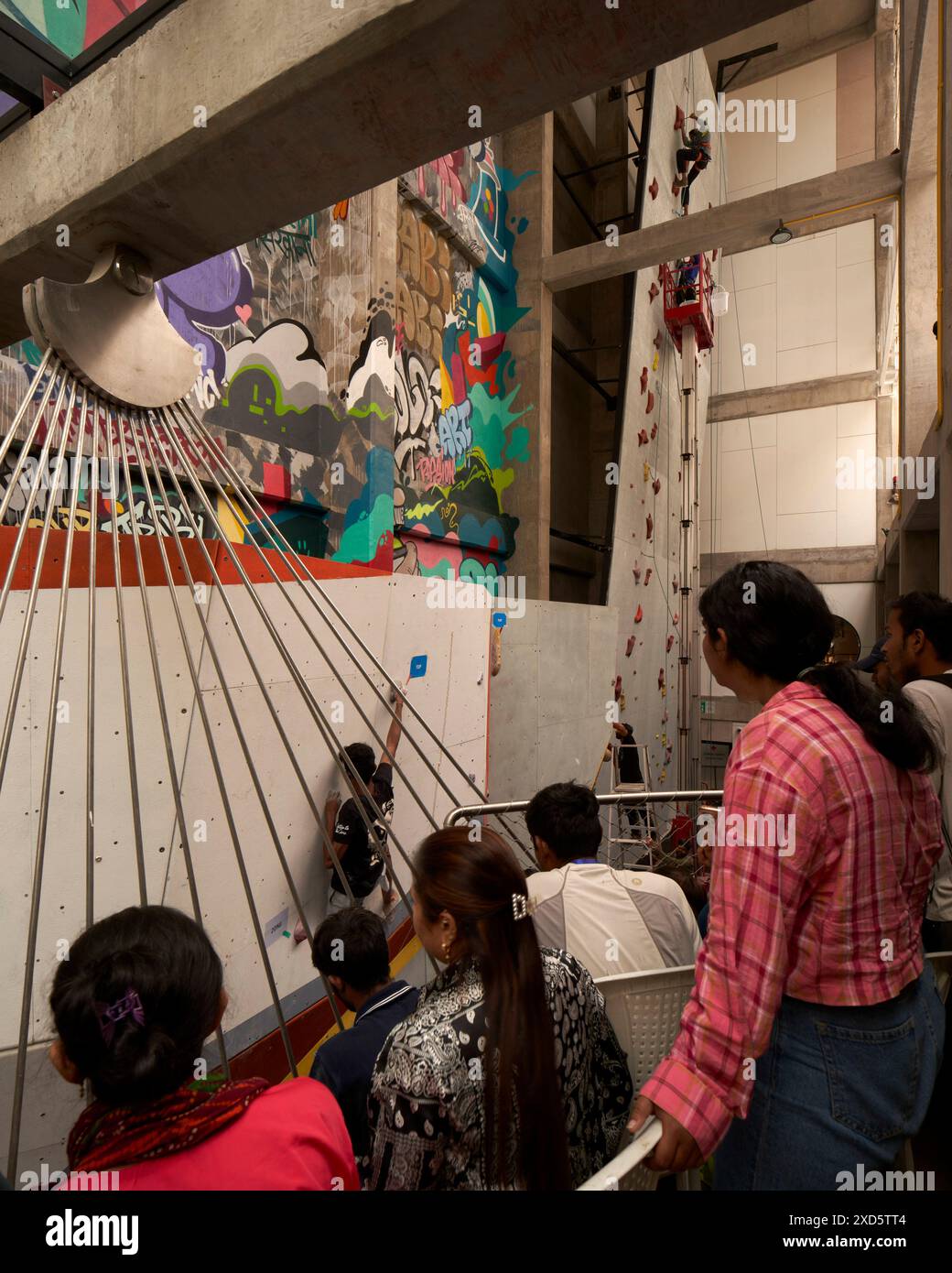 Ornamental steel structure serving as railing and climbing wall. Third ...