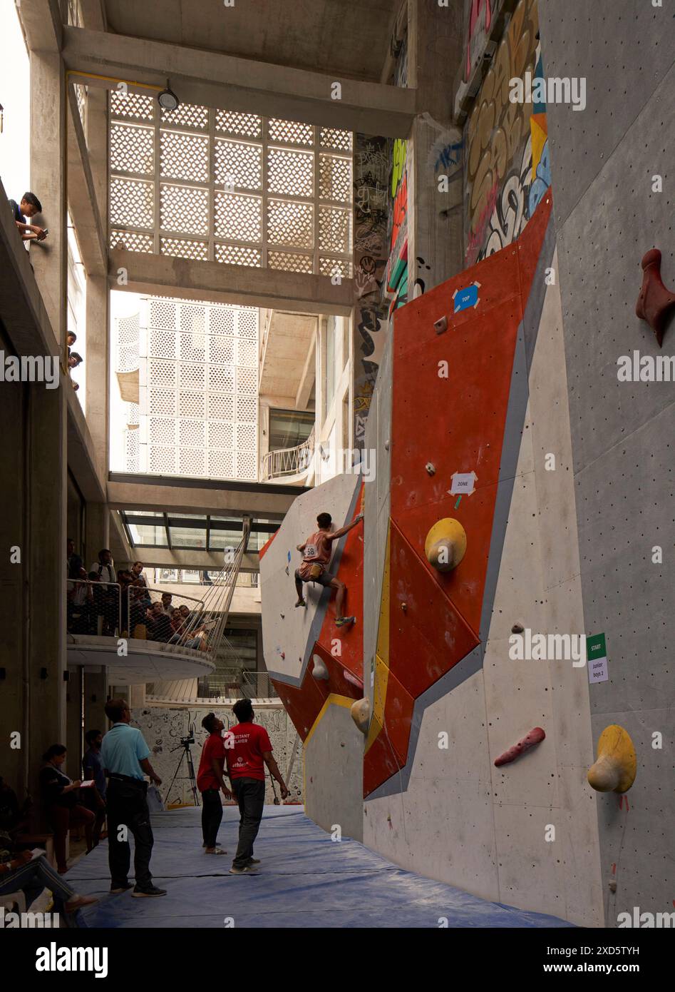 Corridor along graffiti and climbing wall. Third Space, Udaipur, India ...