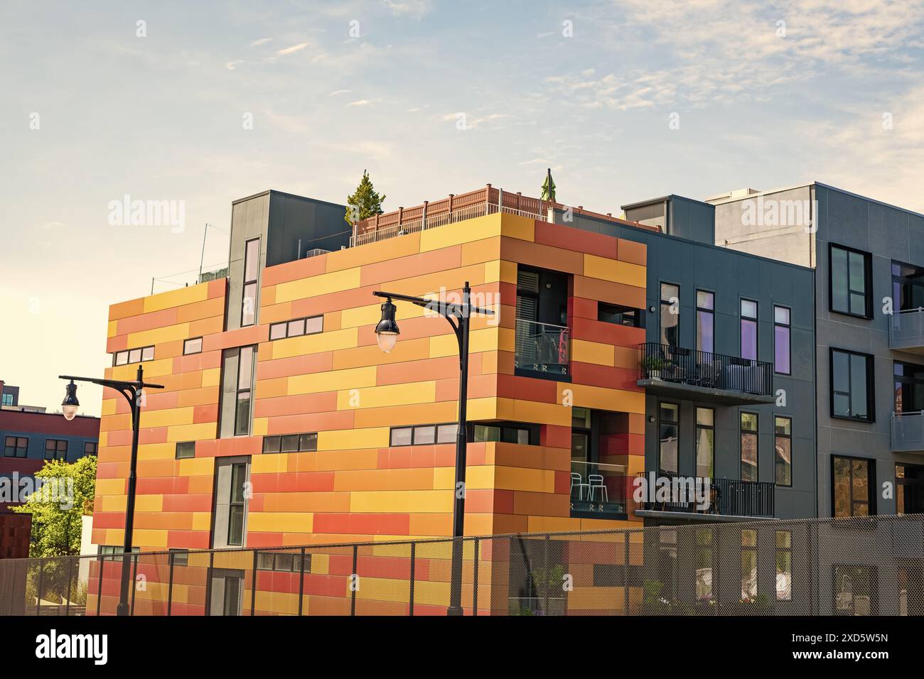 modern architectural building in residential area. real estate ...