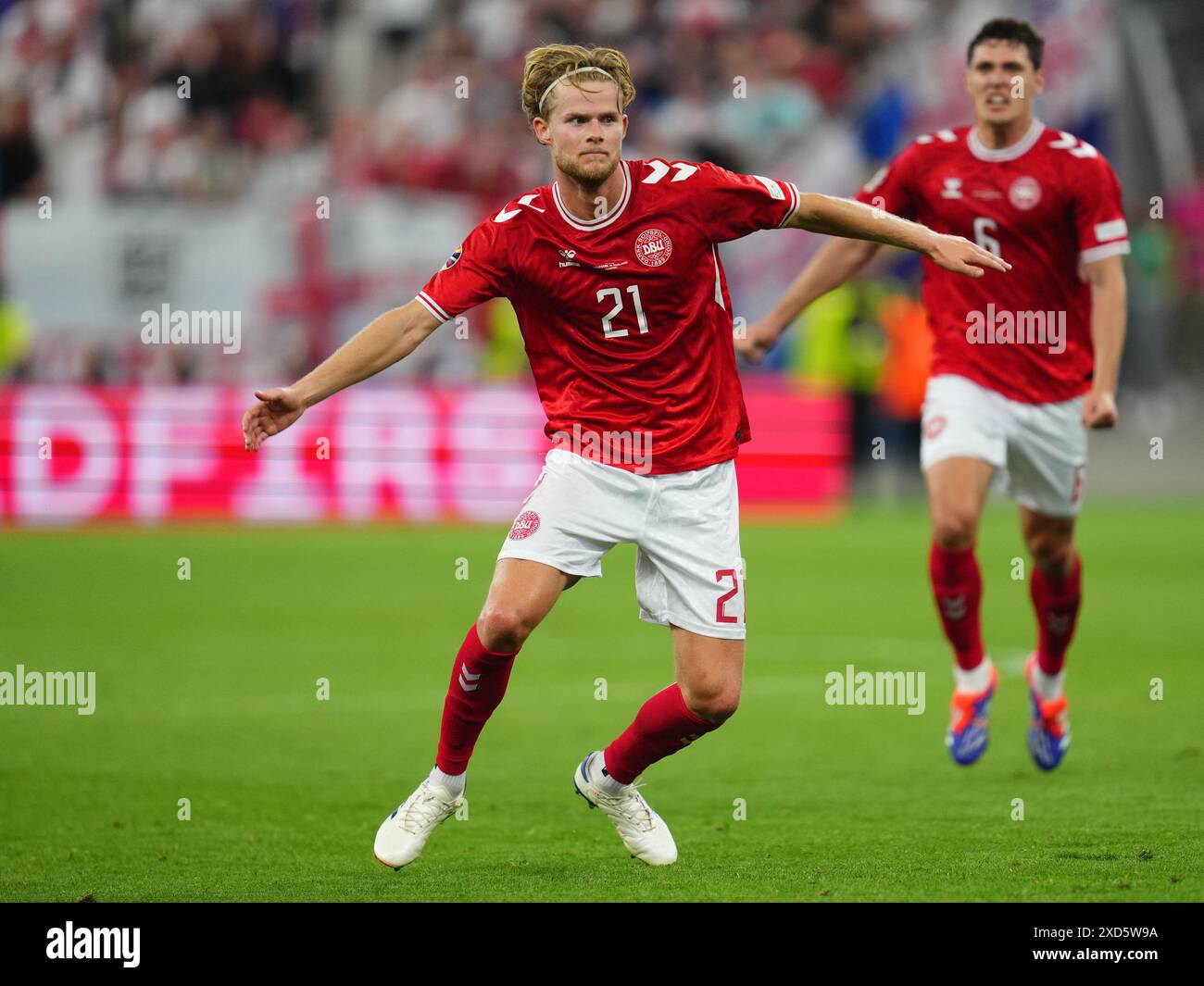 Morten Hjulmand of Denmark celebrates the 1-1 during the UEFA Euro 2024 ...