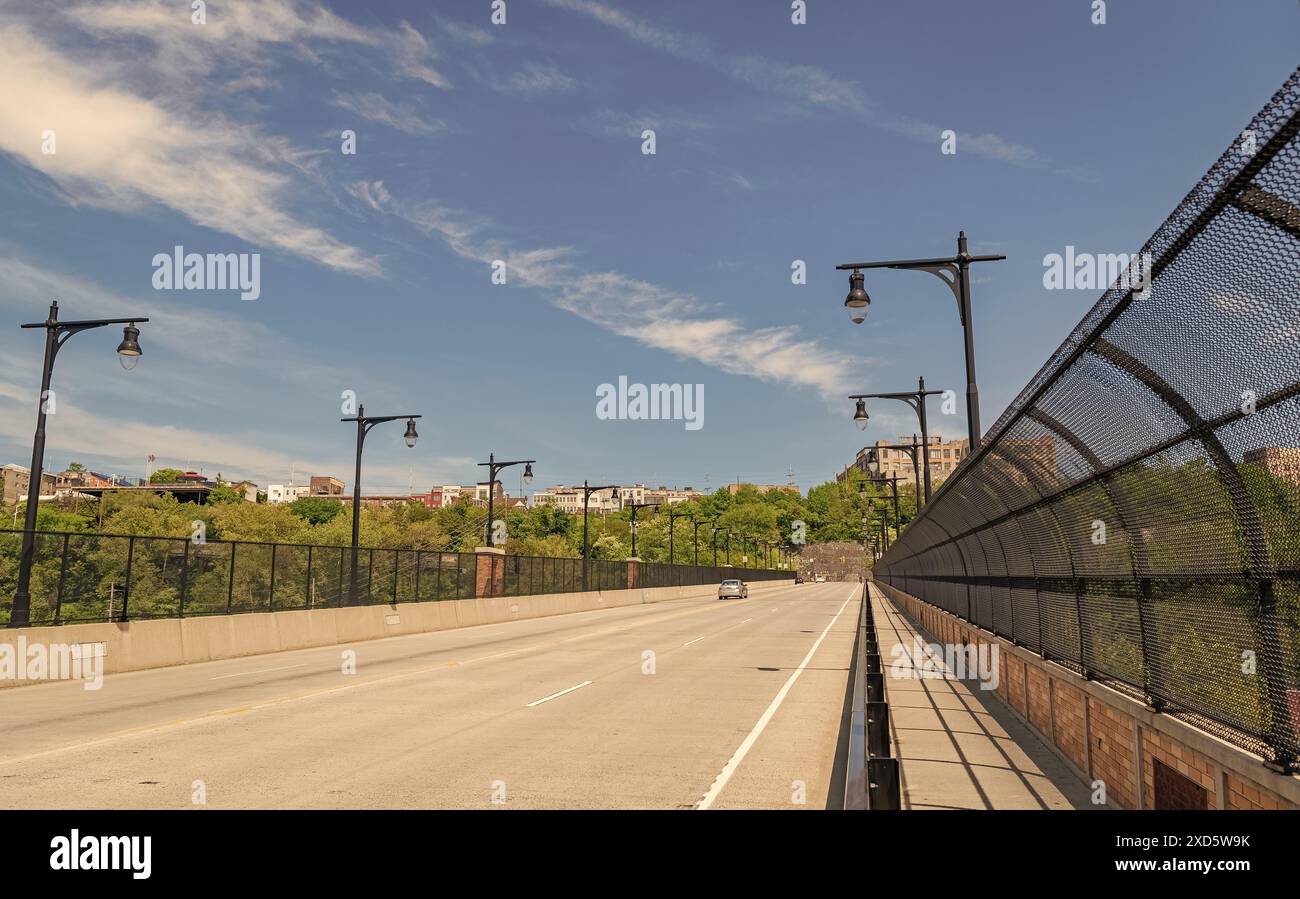road on the bridge with pedestrian crossing. urban route way. road way ...