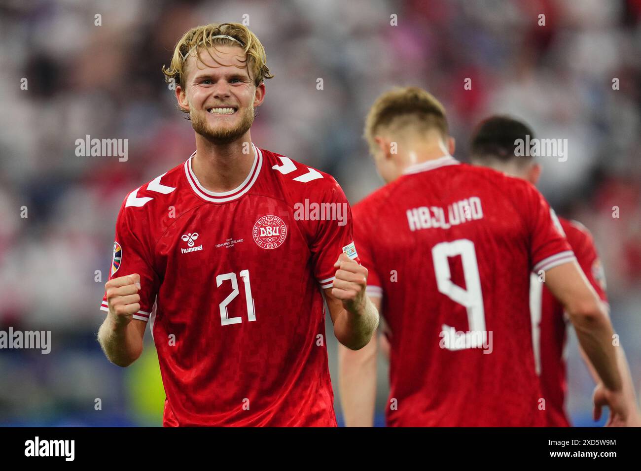 Morten Hjulmand of Denmark celebrates the 1-1 during the UEFA Euro 2024 ...