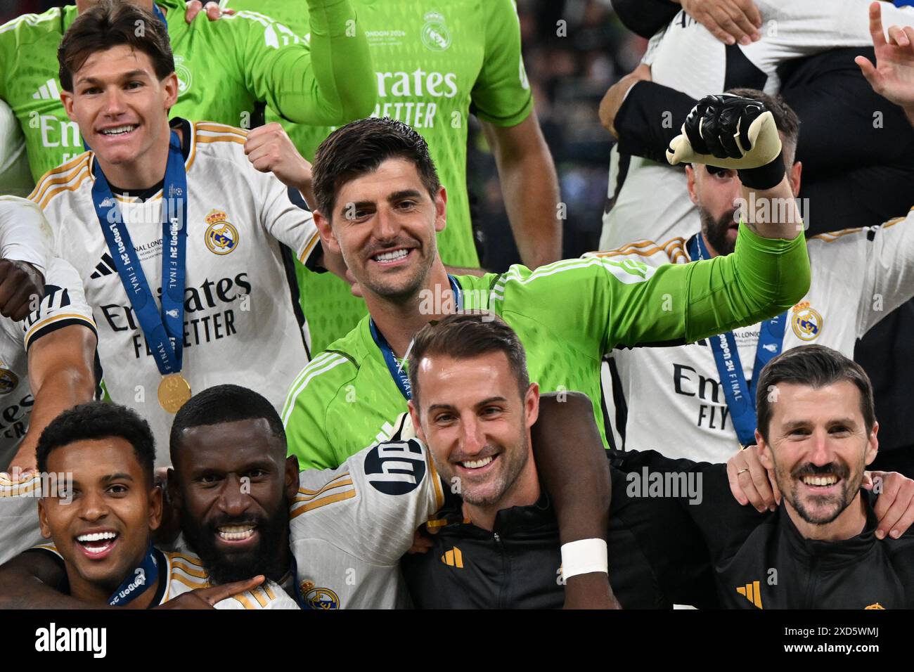 players of Real Madrid celebrate after winning a soccer game between ...