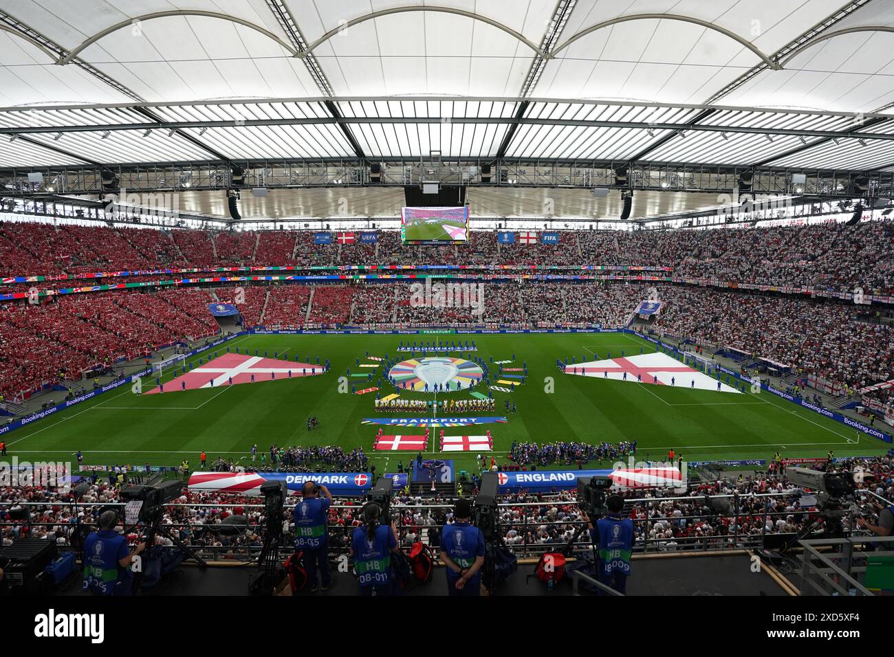 The players line up for the national anthems before the UEFA Euro 2024 ...
