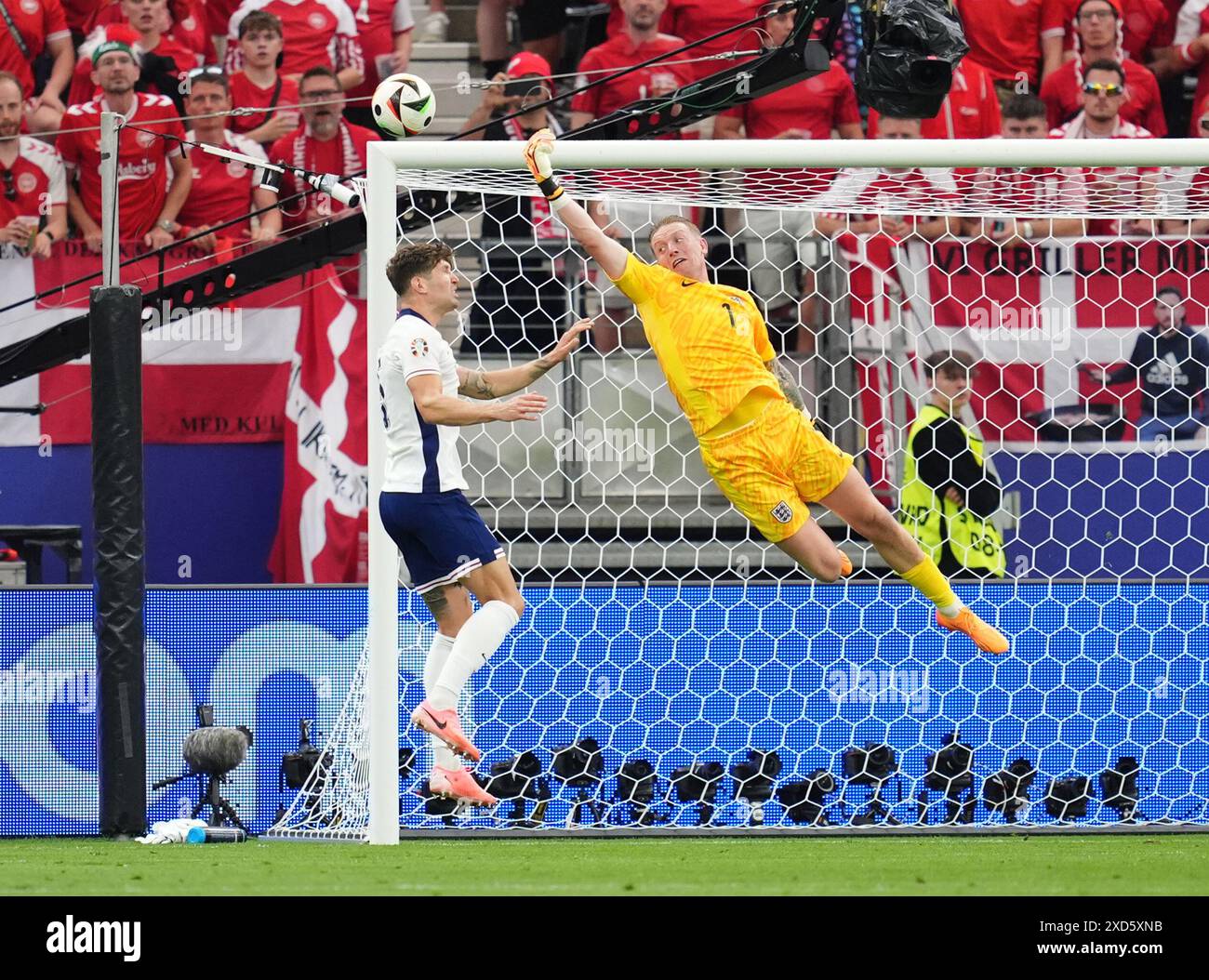 England goalkeeper Jordan Pickford makes a save during the UEFA Euro ...