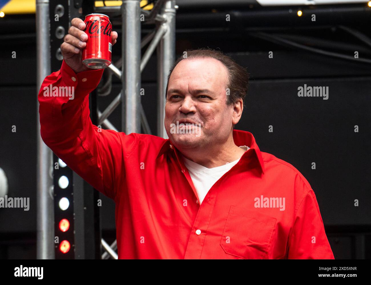 EDITORIAL USE ONLY Shaun Williamson performs Sweet Caroline on the Coca ...