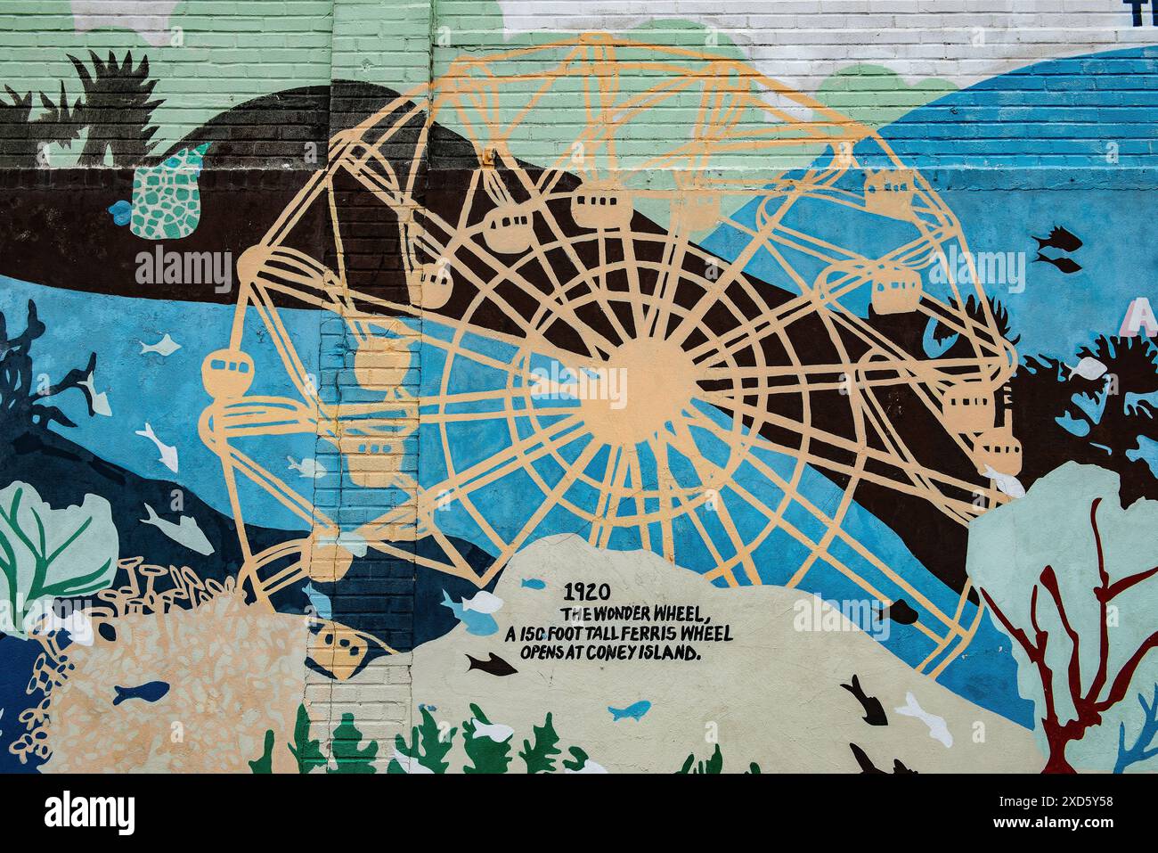 Mural along the boardwalk on Coney Island, Brooklyn, New York, USA ...