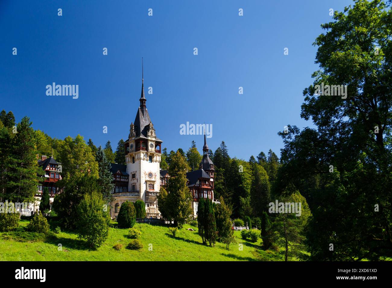 The Peles castle in the town of Sinaia, Transylvania, Carpathian ...