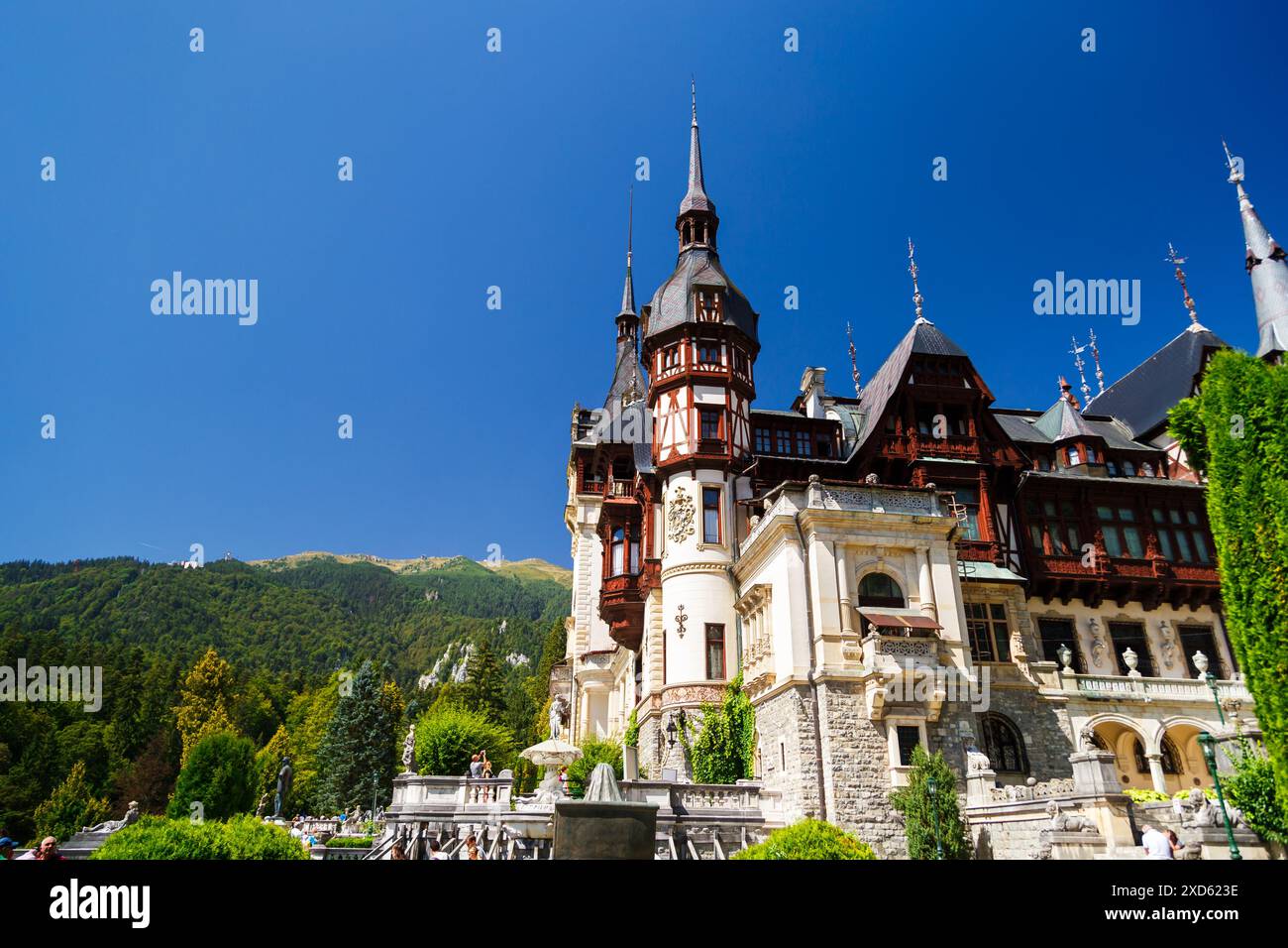 The Peles castle in the town of Sinaia, Transylvania, Carpathian ...