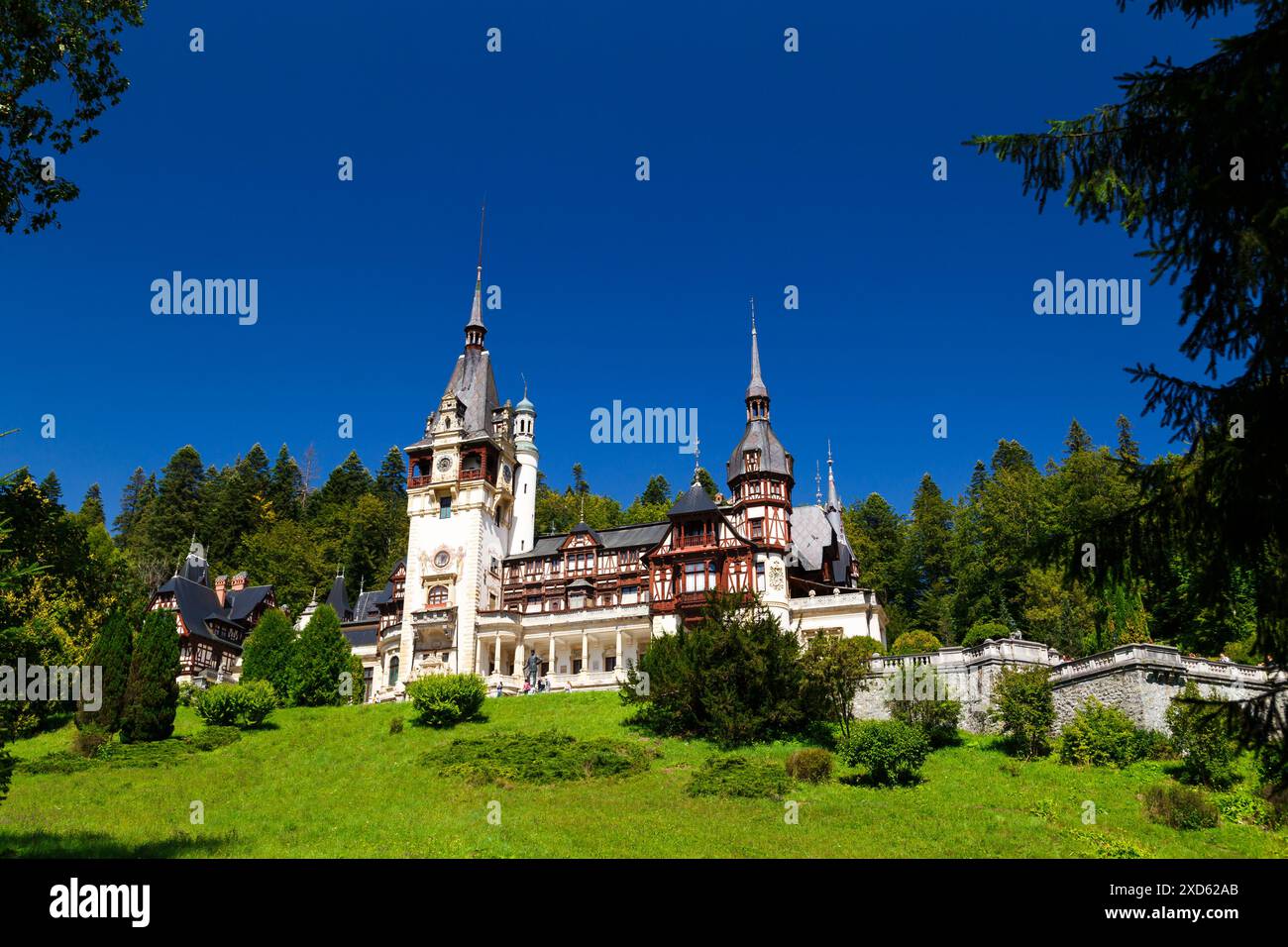 The Peles castle in the town of Sinaia, Transylvania, Carpathian ...