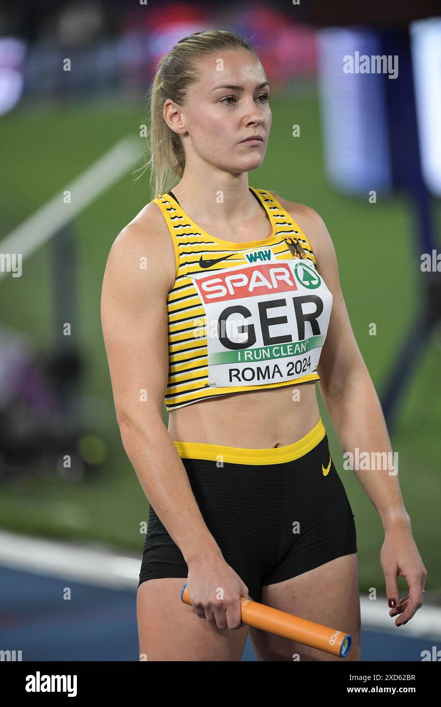 Sophia Junk of Germany competing in the women’s 100m relay final at the ...