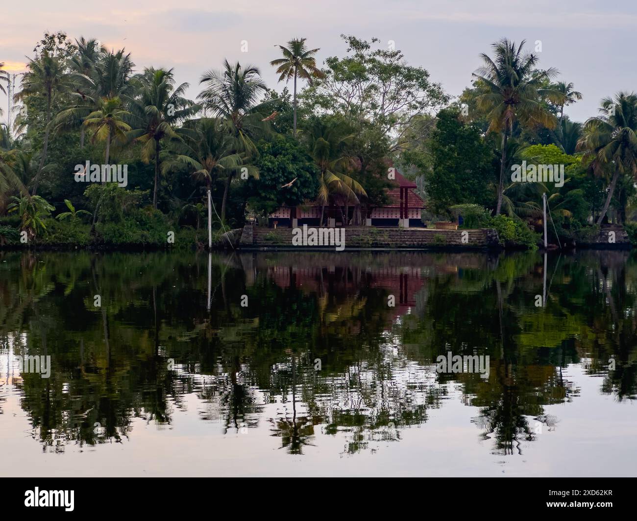 Temple on the banks of kochi backwaters in the indian state of Kerala ...