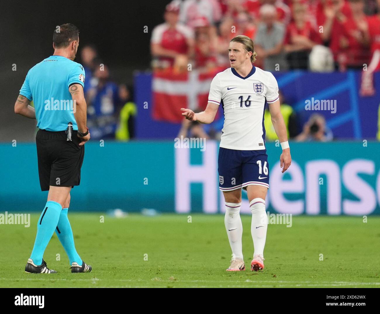 England's Conor Gallagher receives a yellow card during the UEFA Euro ...