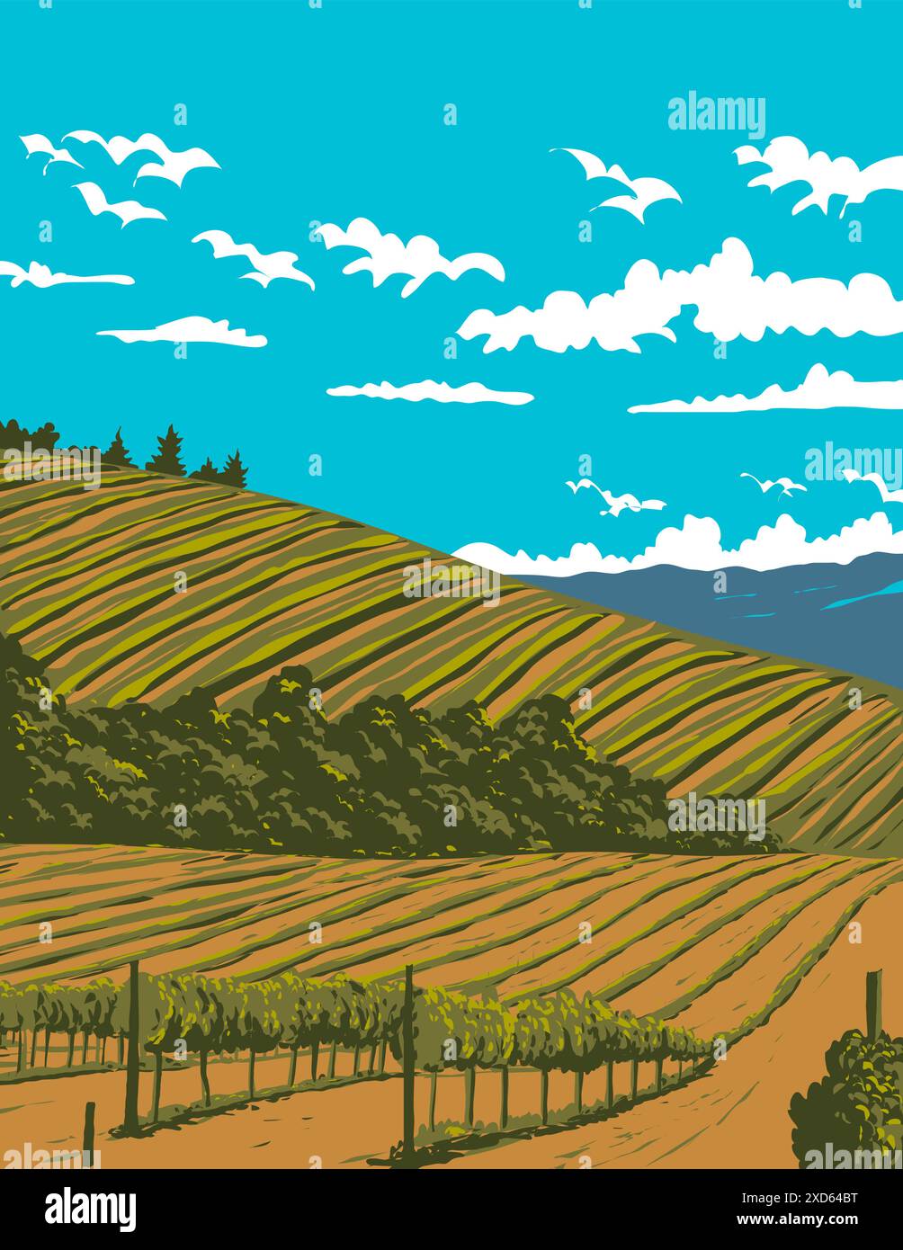WPA poster art of the vineyards in Sonoma Valley wine region in Sonoma ...