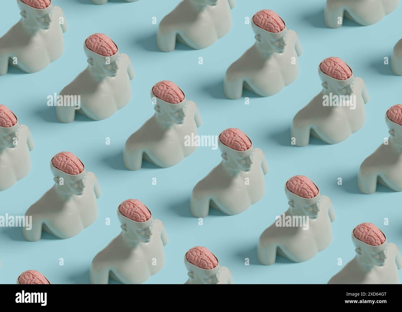 Isometric seamless pattern of a sculpture of a man with his head open ...