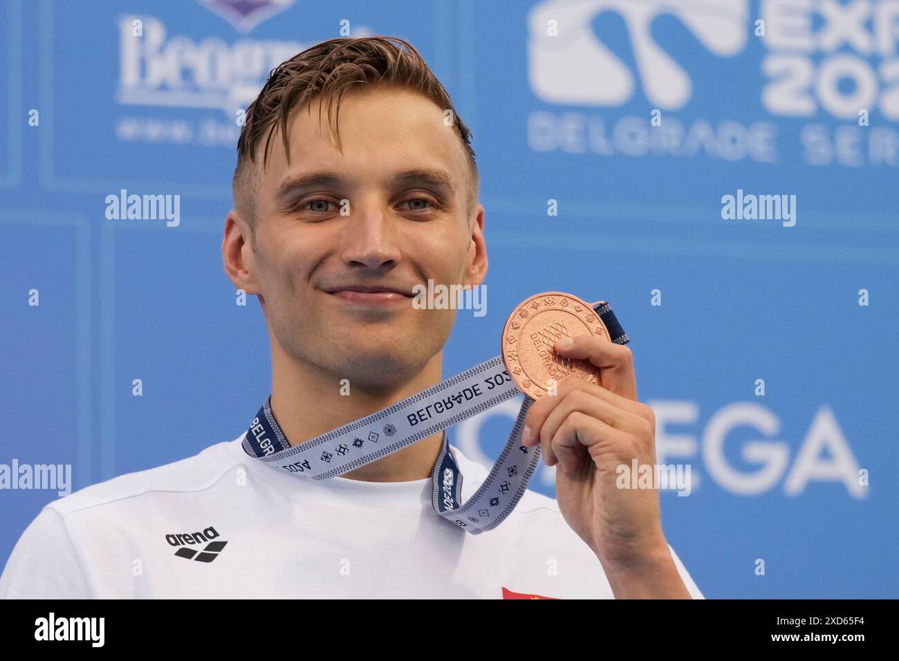 Bronze medalist Jan Kalusowski of Poland poses during the medal ...