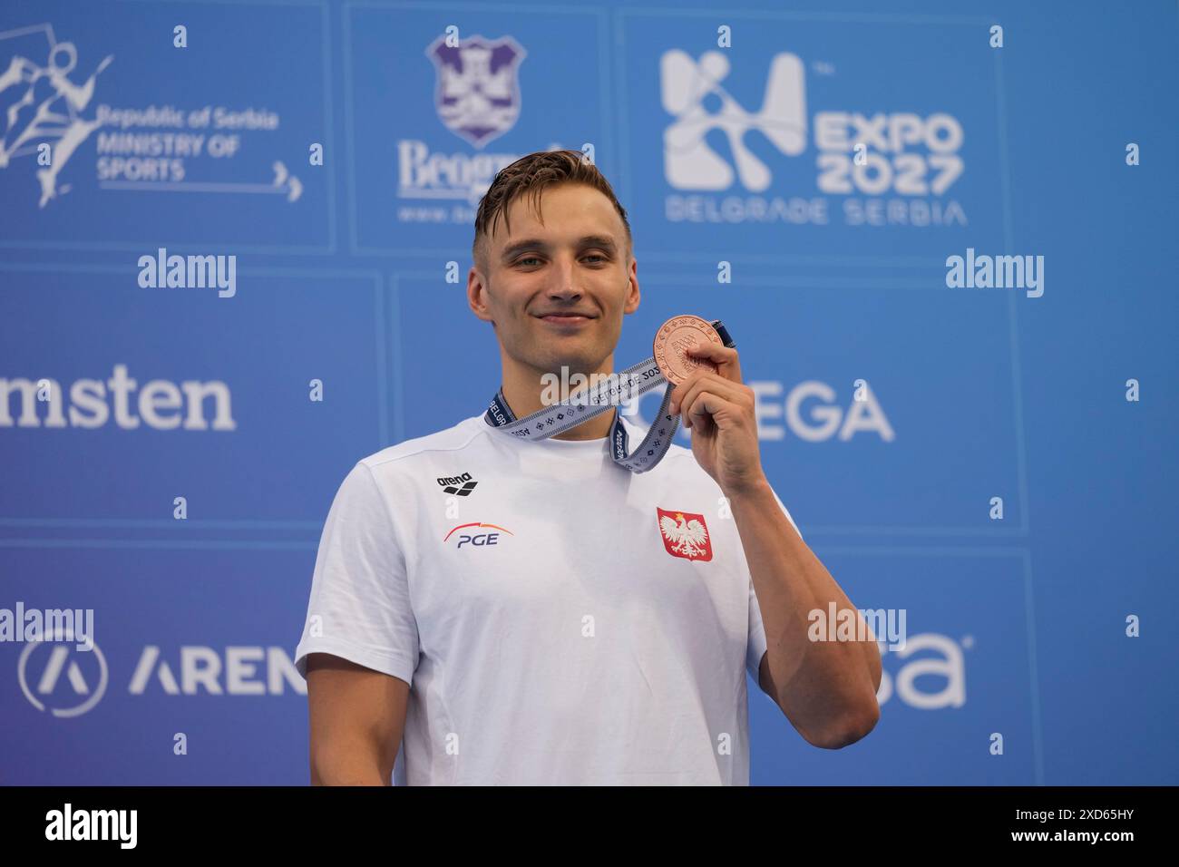 Bronze medalist Jan Kalusowski of Poland poses during the medal ...