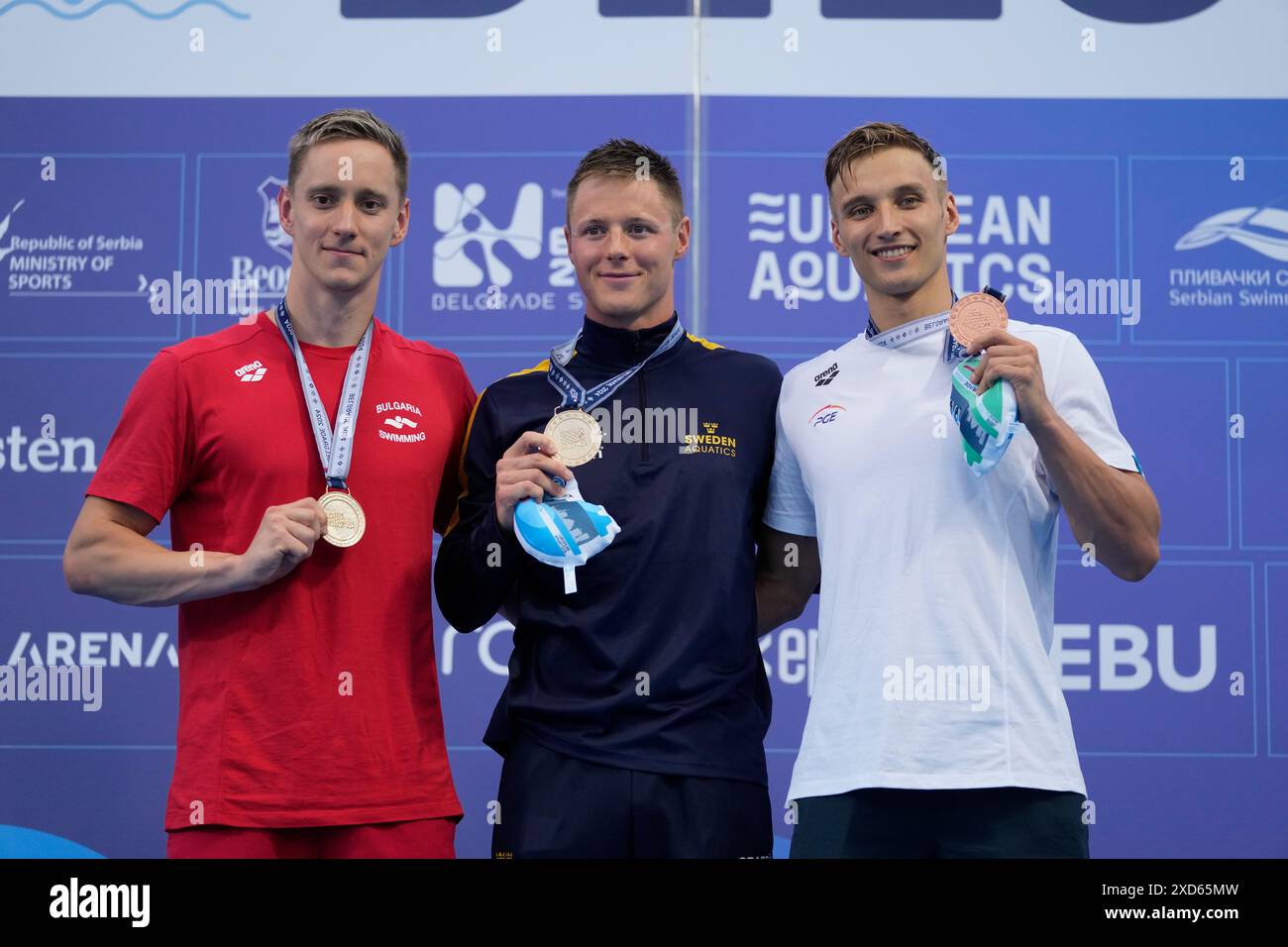 Gold medalist Erik Persson of Sweden, centre, Gold medalist Lyubomir ...