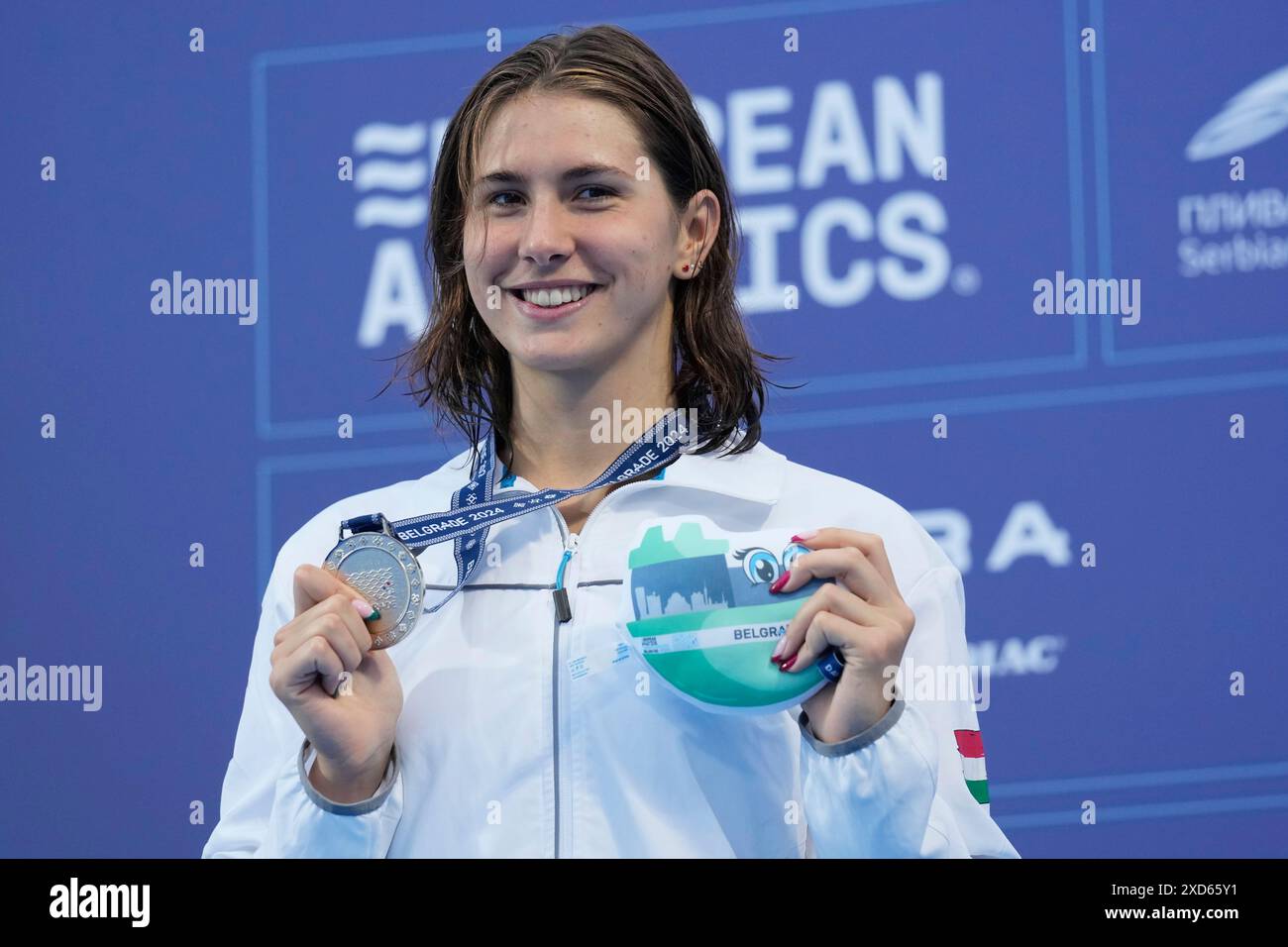Second placed Minna Abraham of Hungary poses during the medal ceremony ...