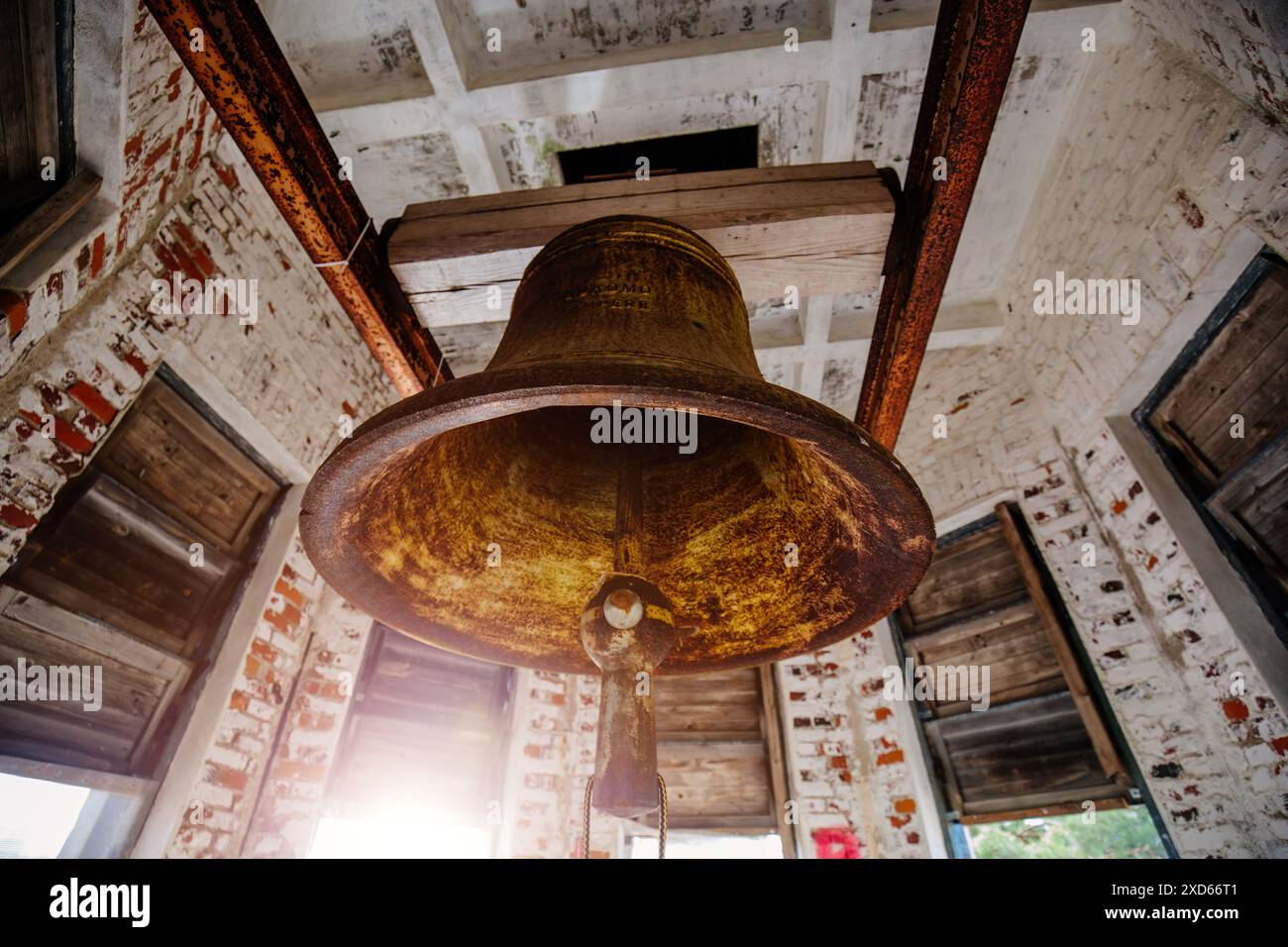Old rusty bell in bell tower in Lutheran church Lumivaara Stock Photo ...