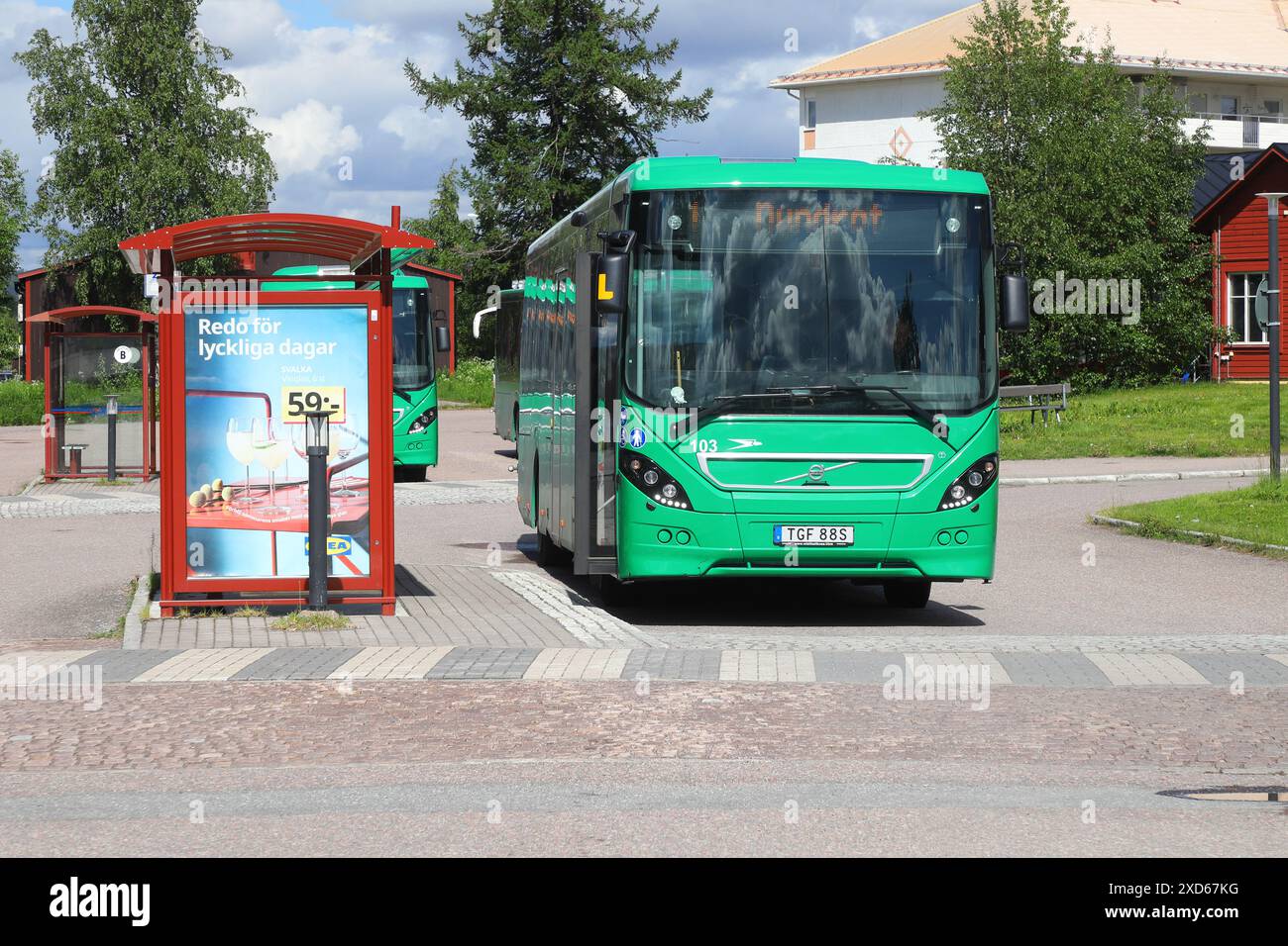 Gallivare, Sweden - June 17, 2024:A green colored Volvo city bus at the ...