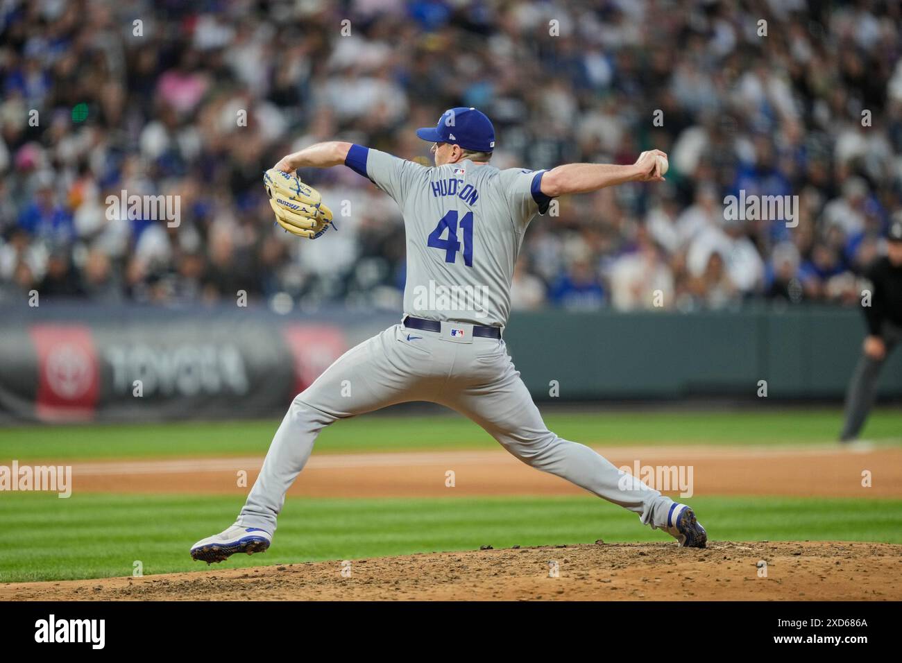 Denver CO, USA. 19th June, 2024. Los Angeles pitcher Daniel Hudson (41 ...