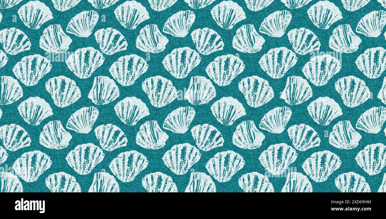 Teal turquoise blue white shell motif with linen seamless batik border ...