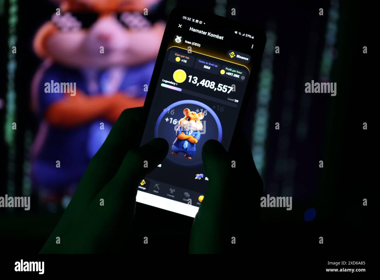 KYIV, UKRAINE - APRIL 20, 2024 Hamster Kombat telegram bot on ...