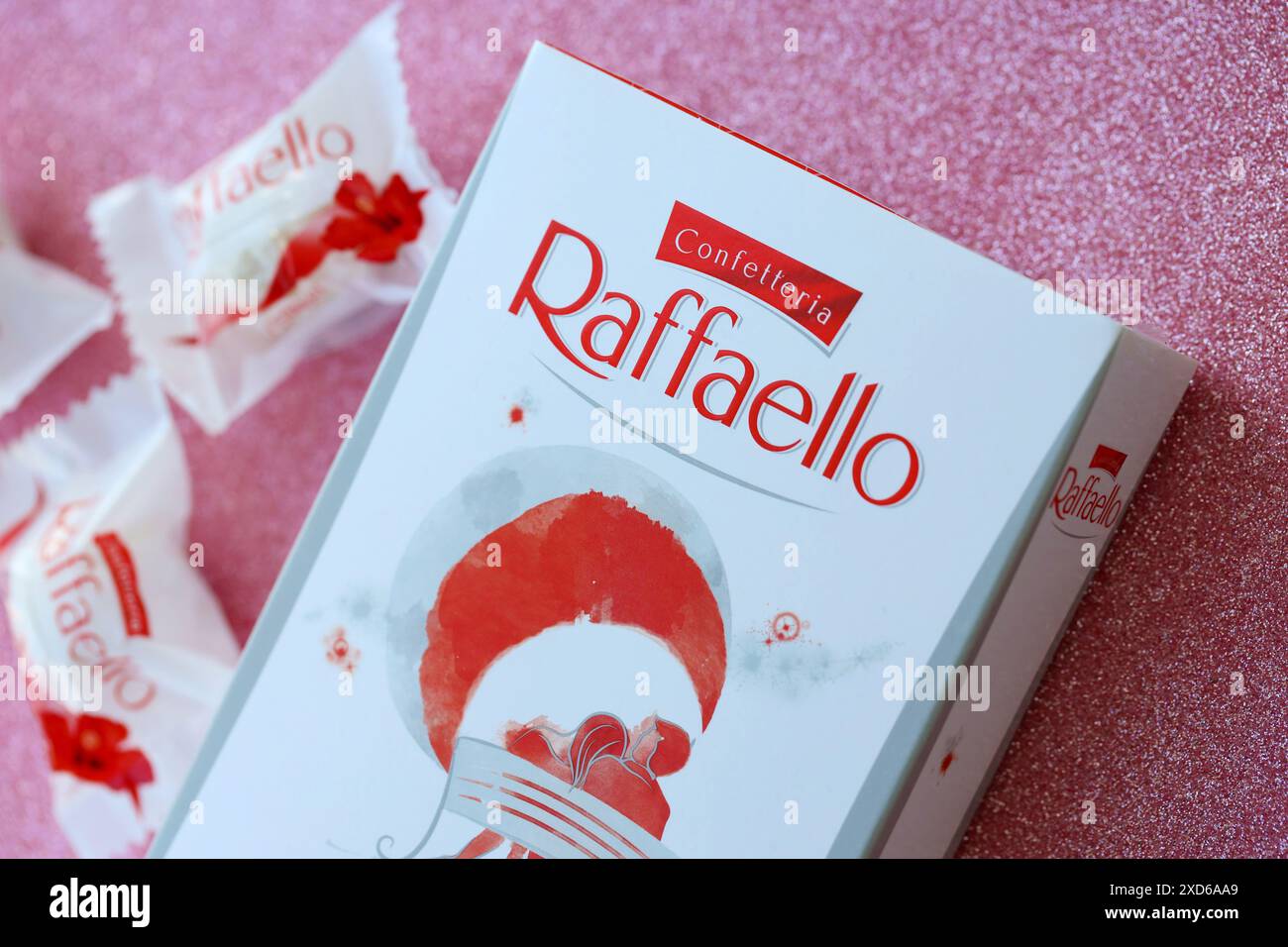 KYIV, UKRAINE - APRIL 20, 2024 Ferrero Raffaello premium sweets ...