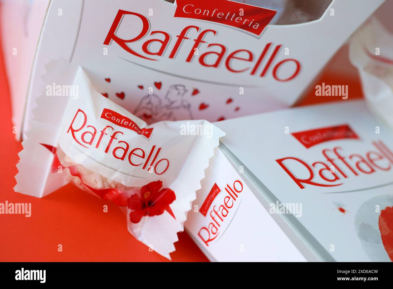 KYIV, UKRAINE - APRIL 20, 2024 Ferrero Raffaello premium sweets ...