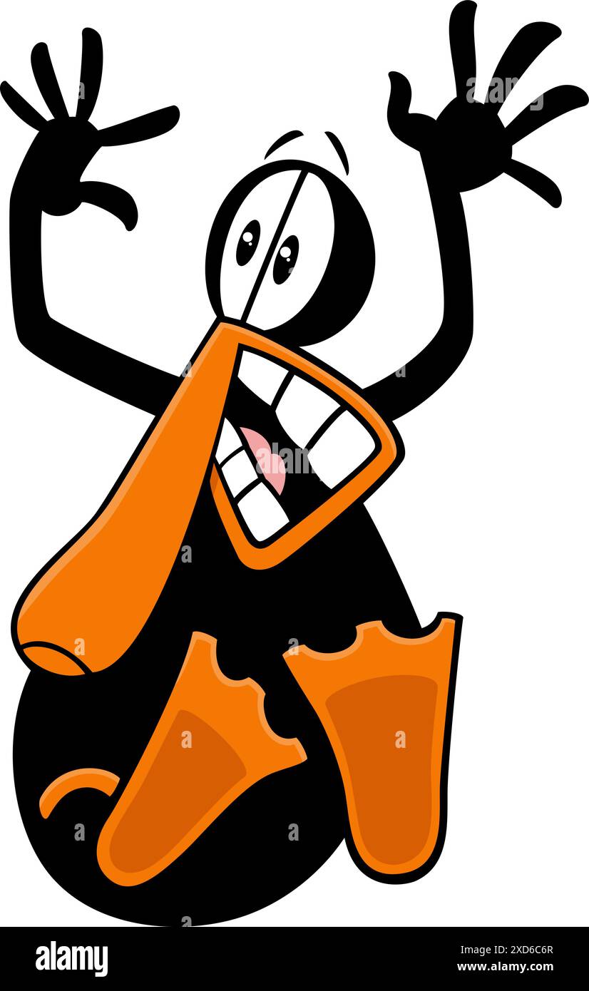 Cartoon illustration of frightened or surprised black duck animal ...