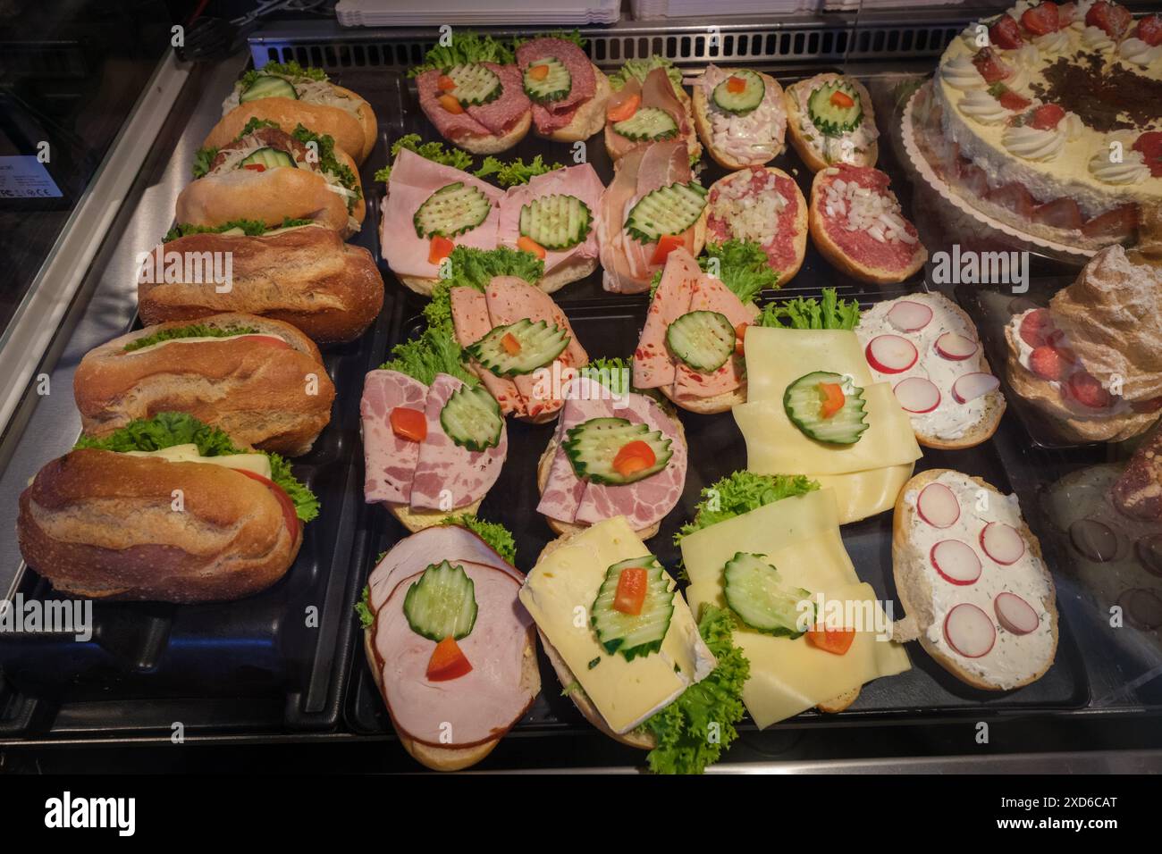 delicious sandwiches on display in a bakery Stock Photo - Alamy