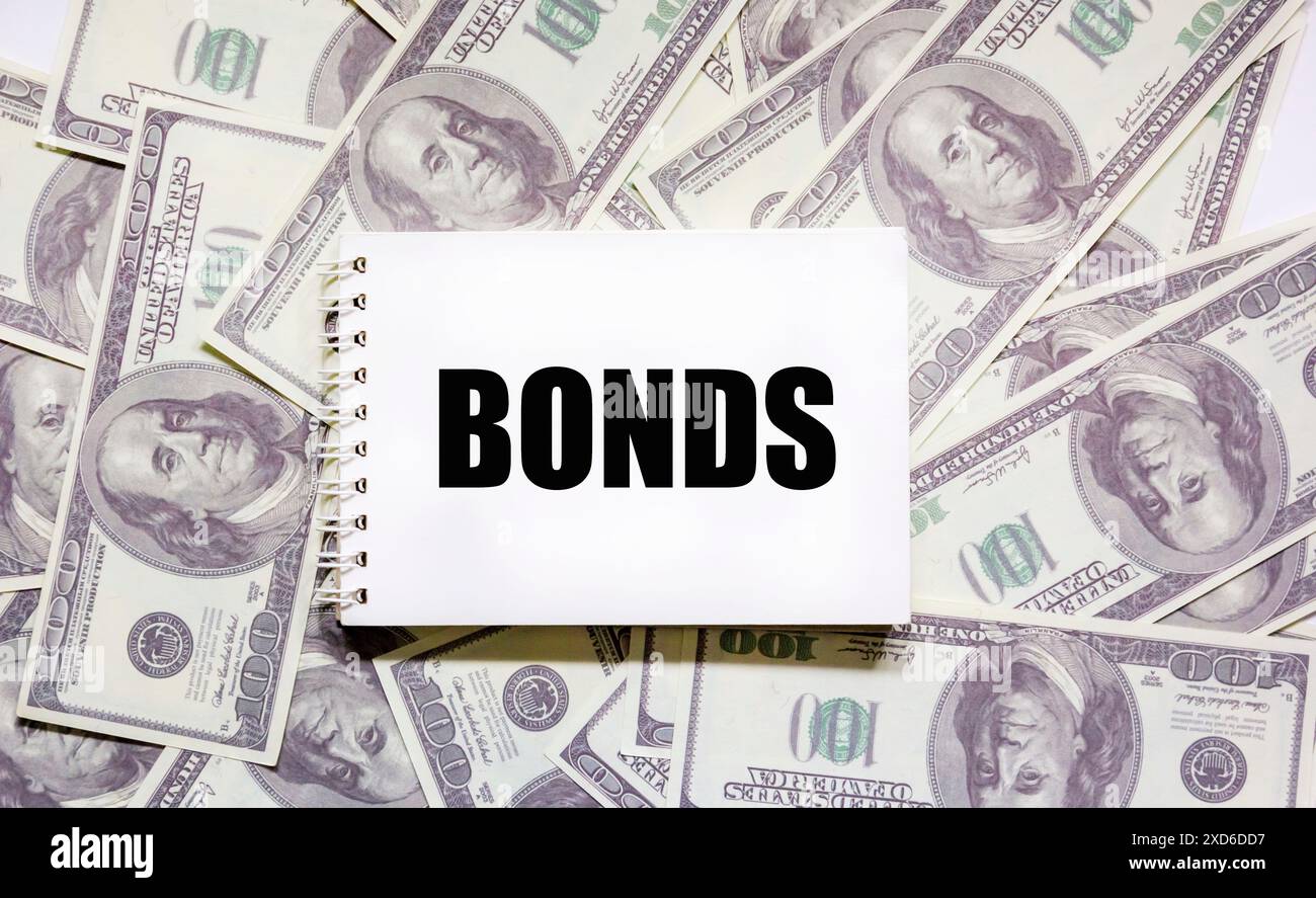 Word BONDS and savings dollars banknotes. The growth of asset and ...