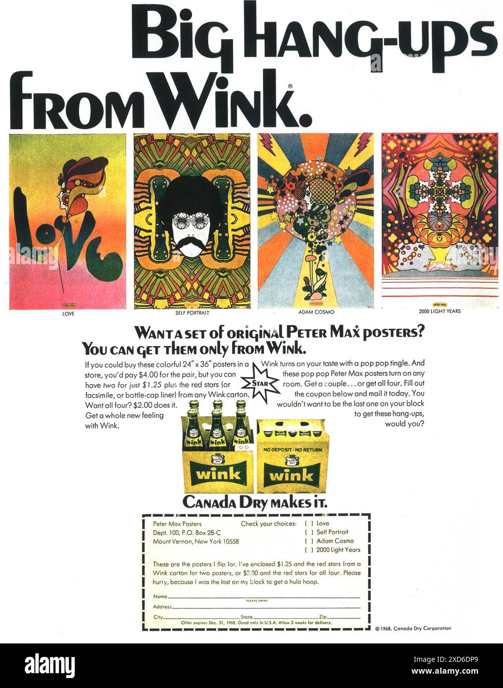 1968 Canada Dry Wink Soda ad with Peter Max ad - original Peter Max ...