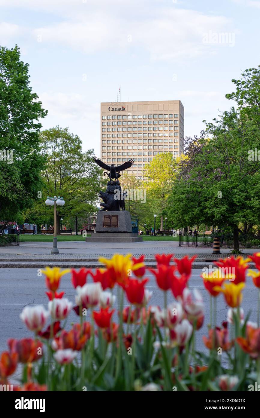 Ottawa, Canada - May 16, 2024 - National Aboriginal Veterans Monument at Confederation Park in ...