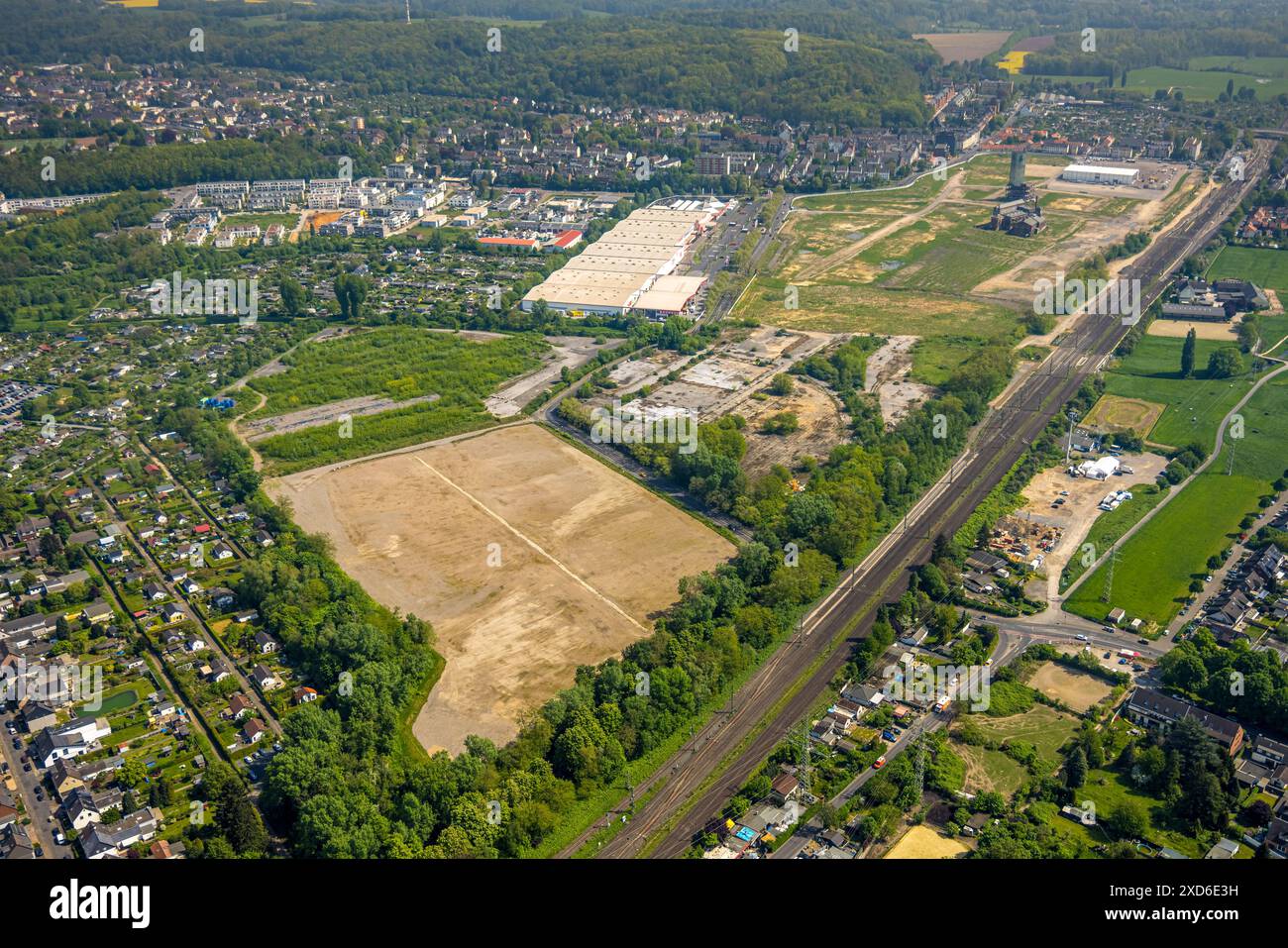 Aerial view, glassmakers' quarter, historical landmark, construction ...