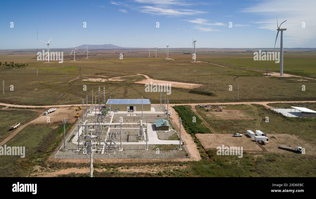 Aerial view of the wind turbine park. Wind energy plants in Argentina ...